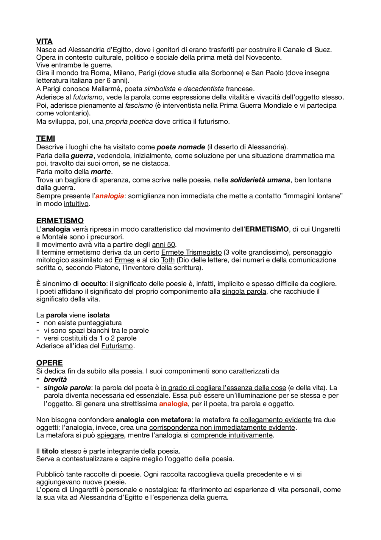Ungaretti E Lermetismo Docsity
