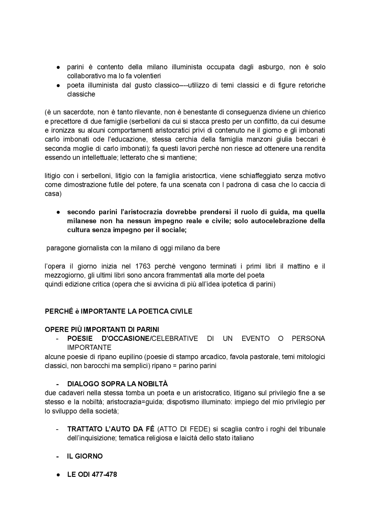 Parini E Opere Più Importanti Docsity