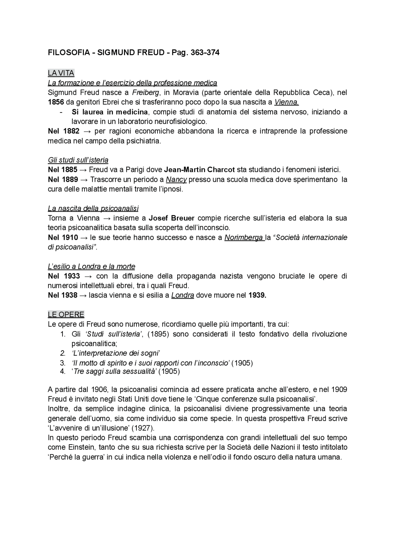 Appunti Riassunti Sigmund Freud Docsity