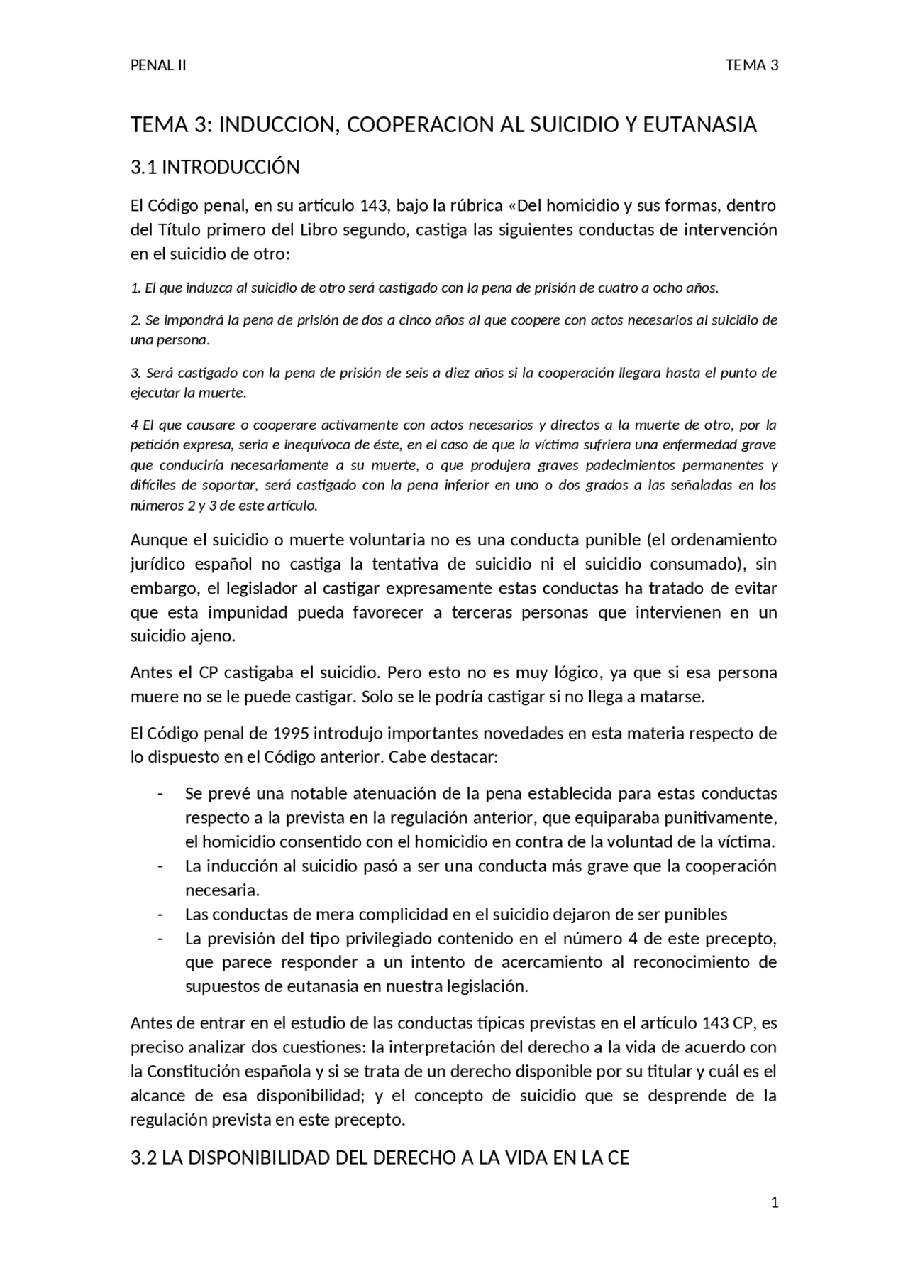 Tema 3 El Suicidio Penal Ii Docsity
