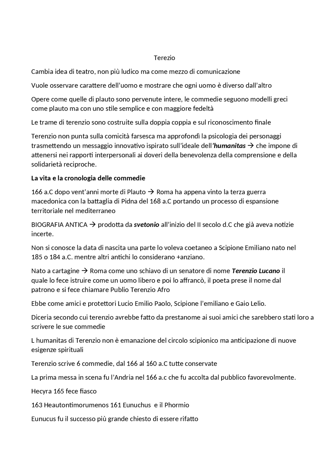 Terenzio Sintesi Del Corso Di Latino Docsity