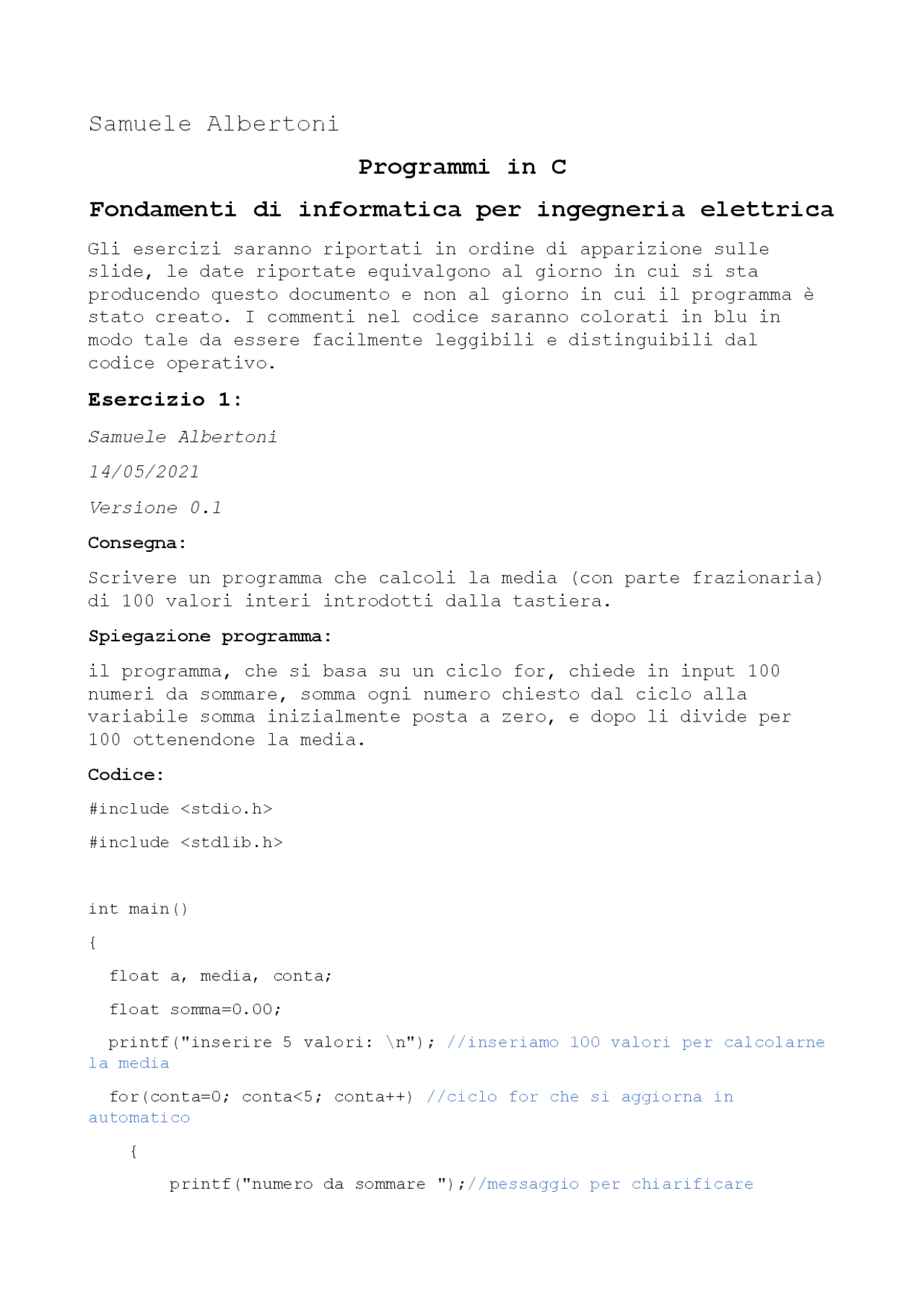 Esercizi Svolti E Commentati Programmazione In C Docsity