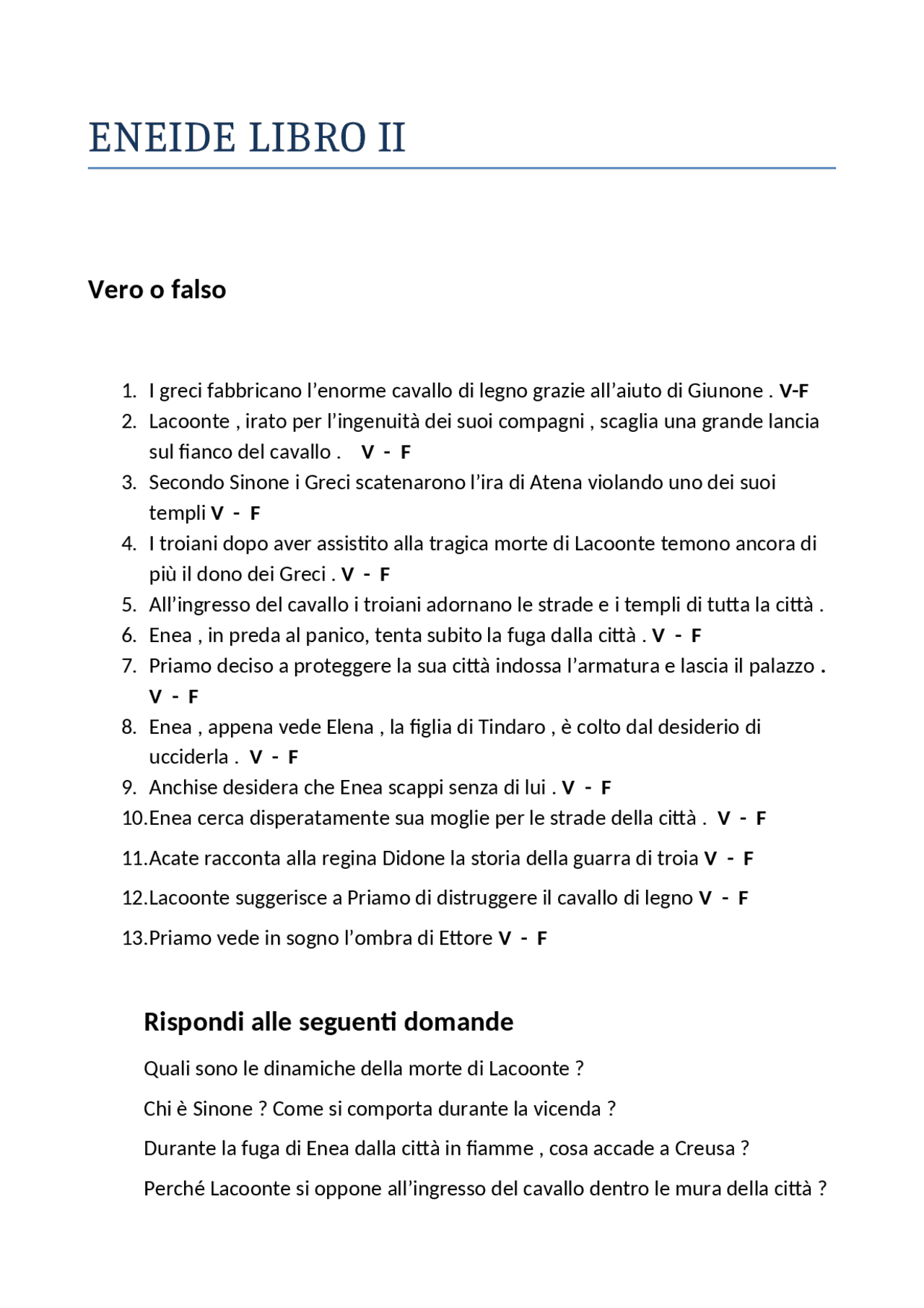 Esercizi Libri Eneide Docsity