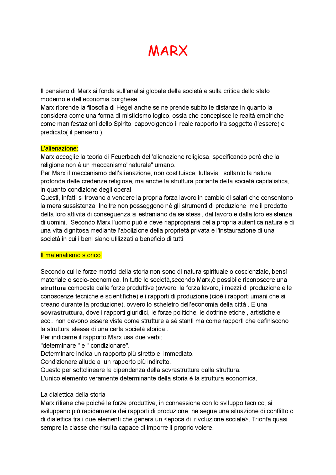 Filosofia Riassunti Marx Docsity