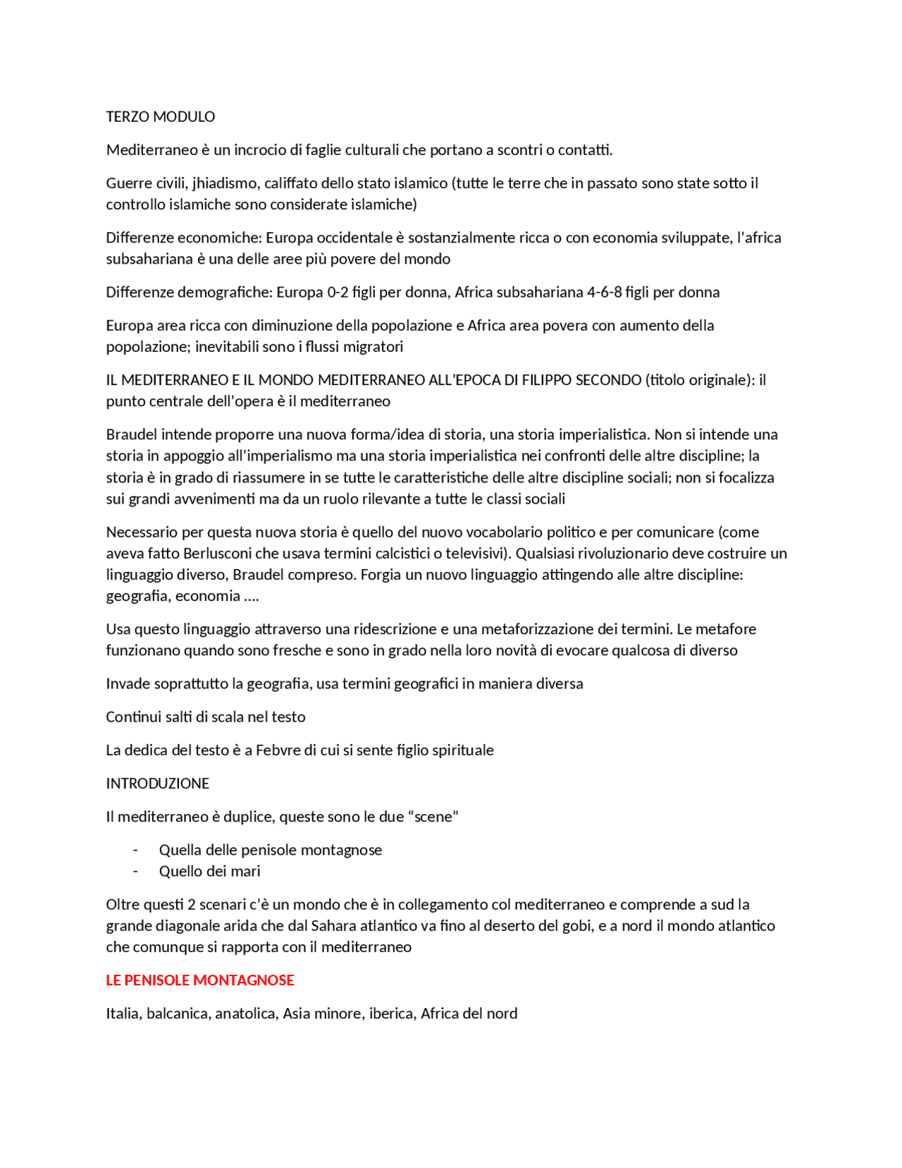 Appunti Terzo Modulo Geografia Storia Braudel Docsity