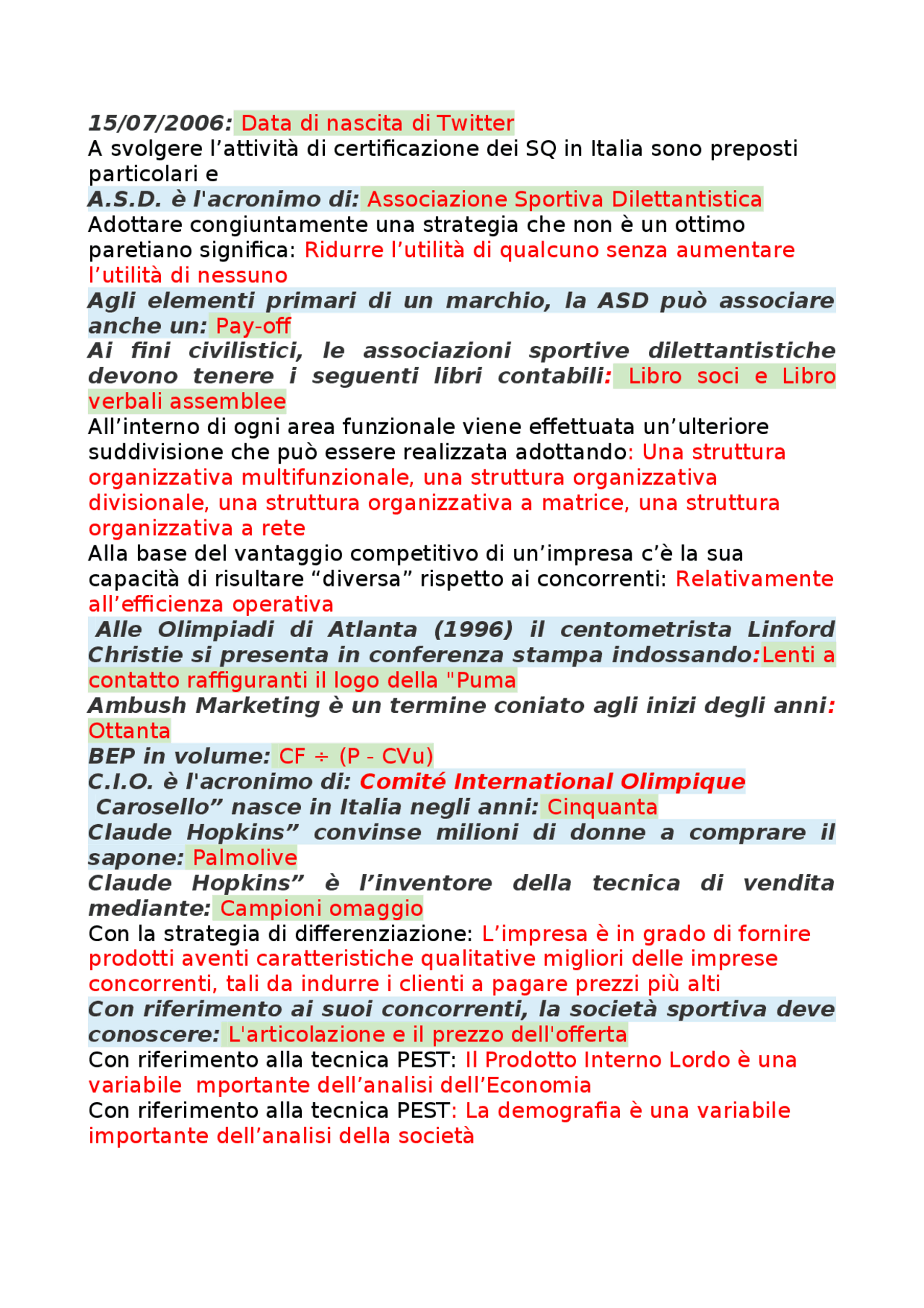 Test Di Autovalutazione Docsity