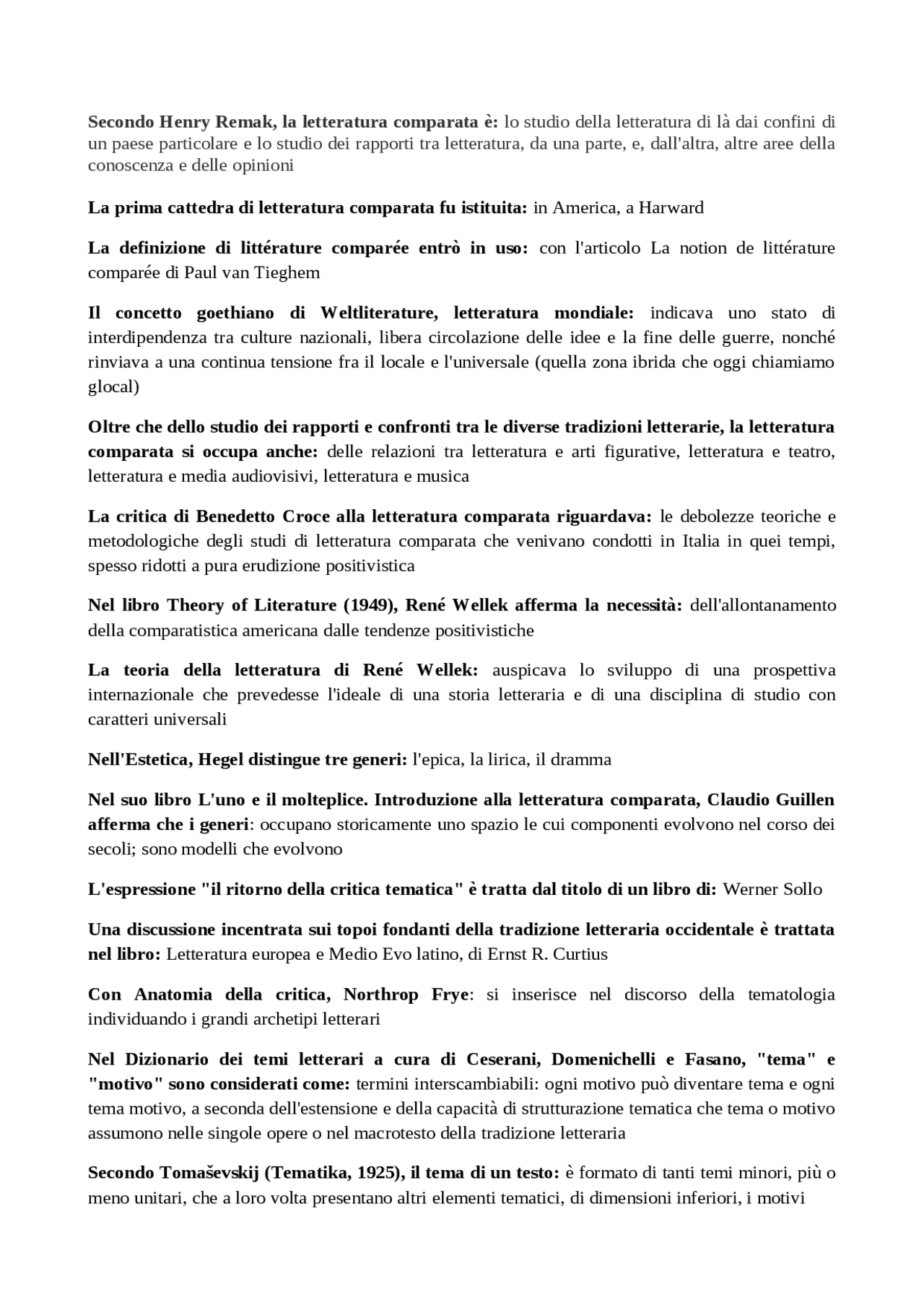 CRITICA LETTERARIA E LETTERATURE COMPARATE - Docsity