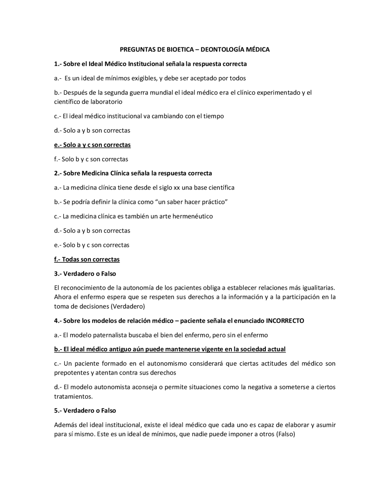 PREGUNTAS DE BIOETICA PARA EL CACES MEDICINA | Exámenes de Bioética | Docsity