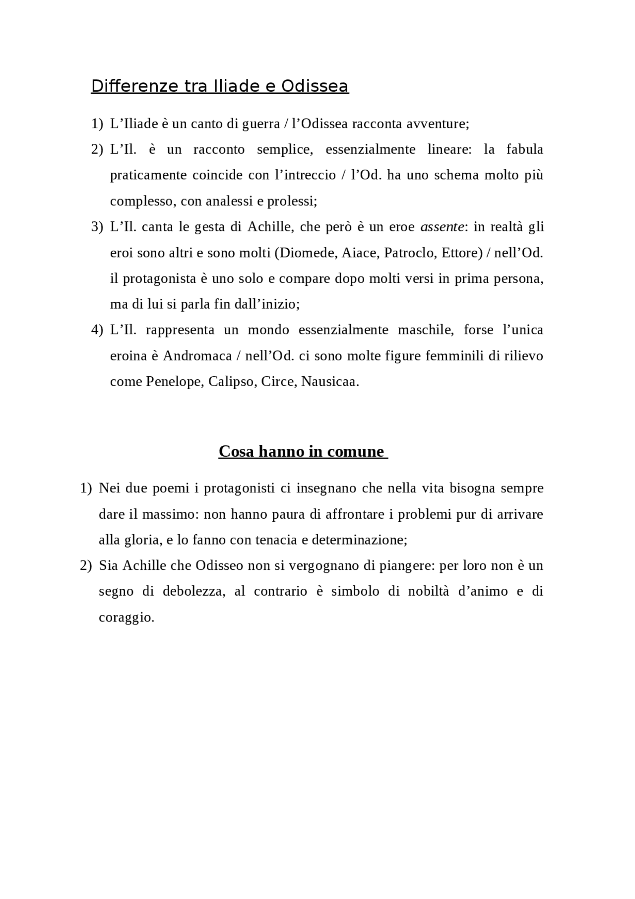 Differenze Iliade Odissea Sintesi Del Corso Di Italiano Docsity