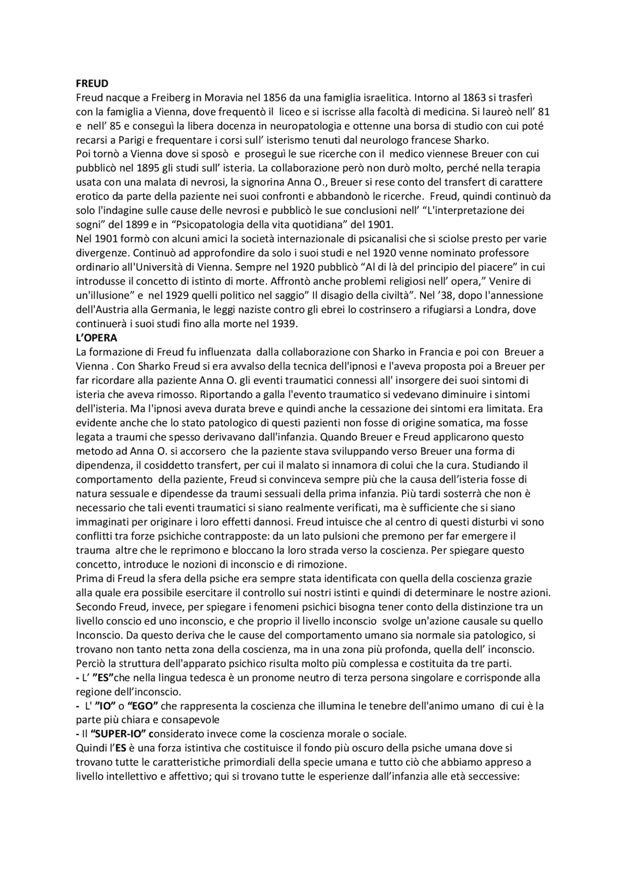 Freud Vita E Opere E Teorie Appunti Di Filosofia Docsity
