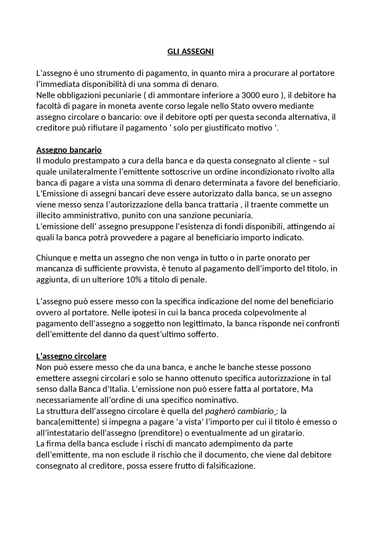 Assegni Diritto Privato Docsity
