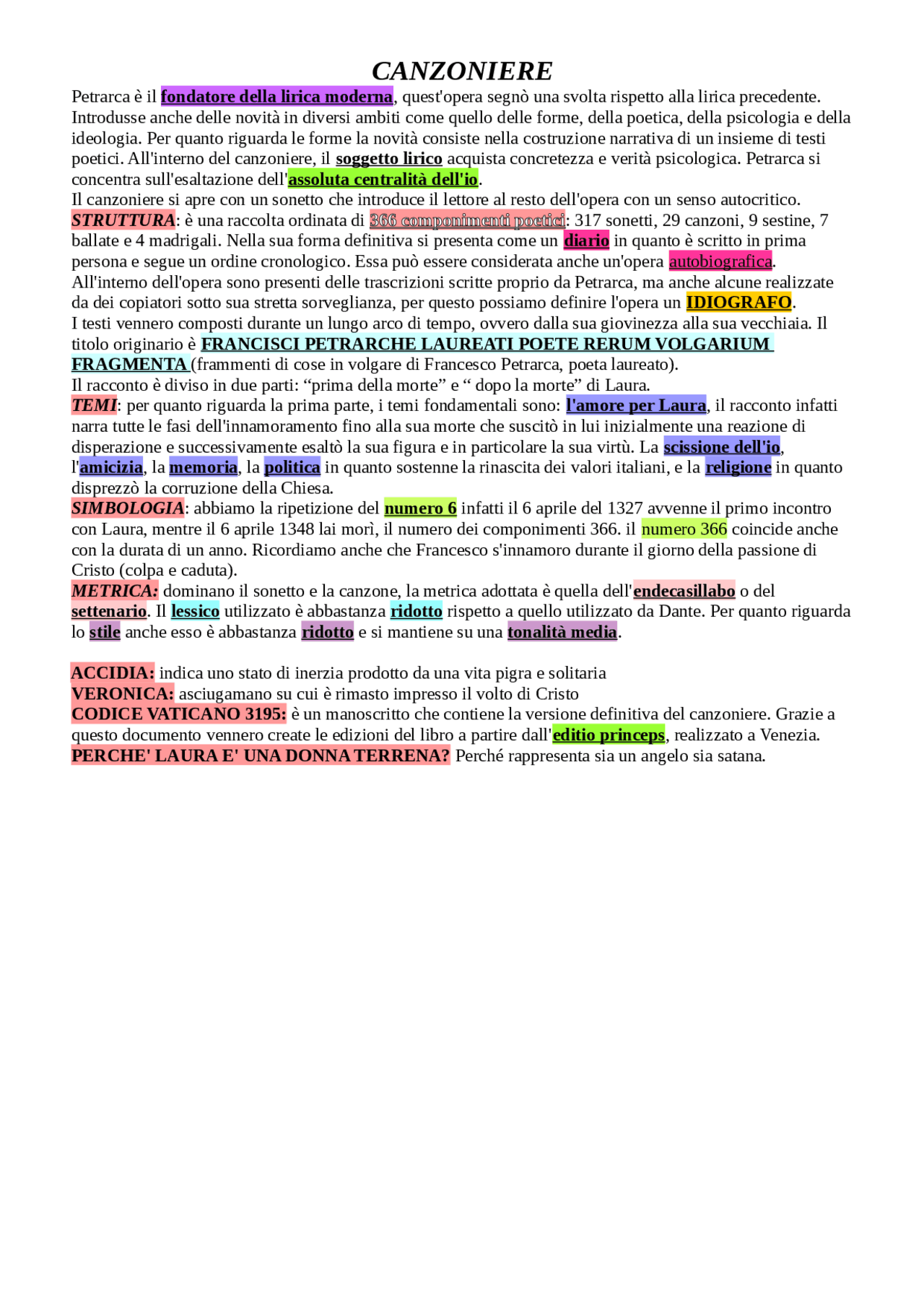 Il Canzoniere Docsity