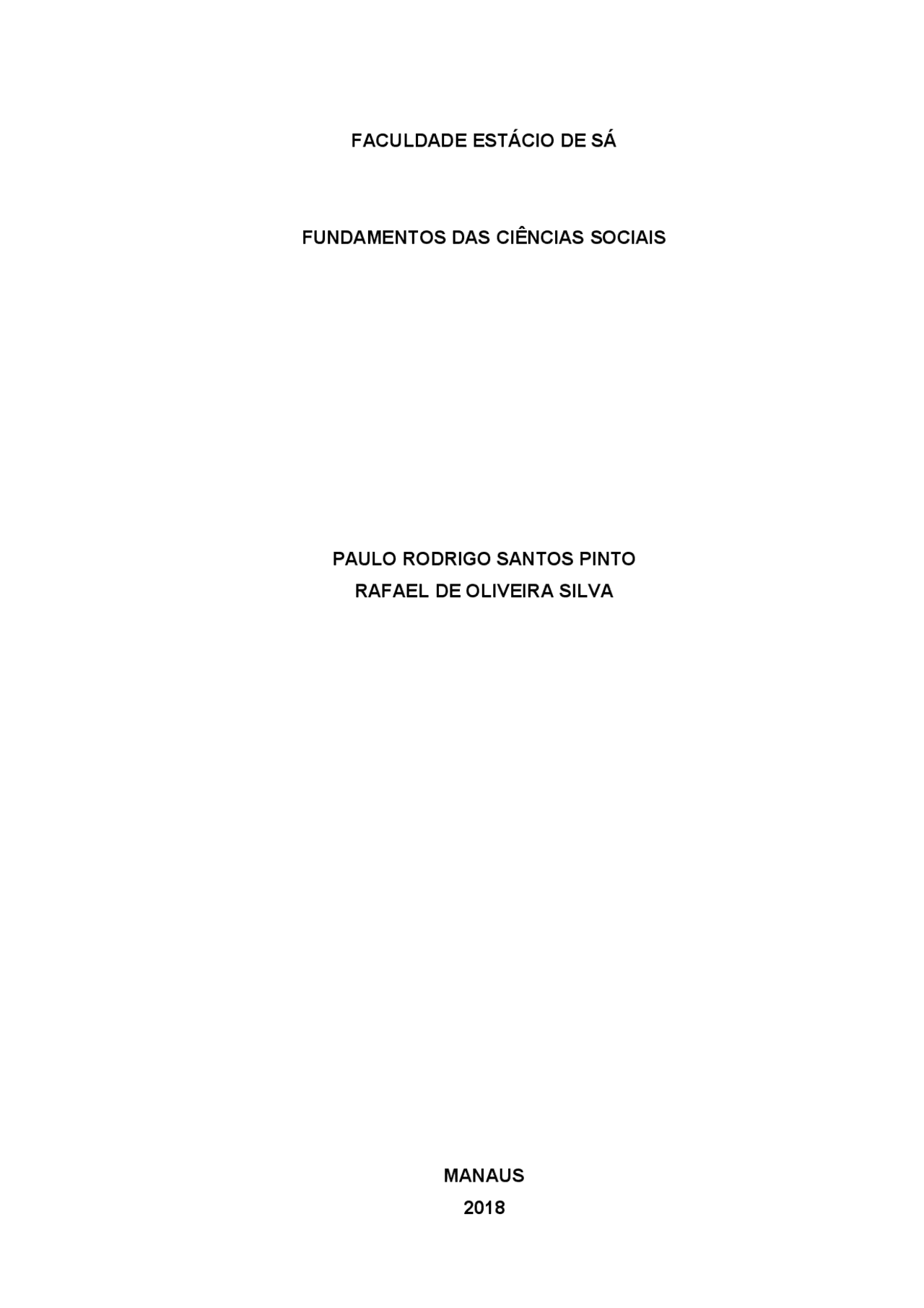 Trabalho Fundamentos Ciências Sociais Docsity