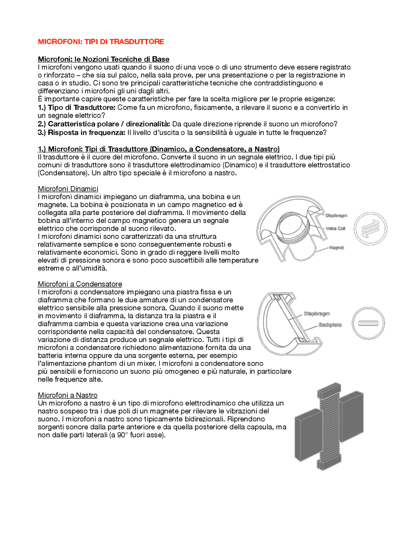 Sound design - tipi di microfoni e microfonazioni - Docsity