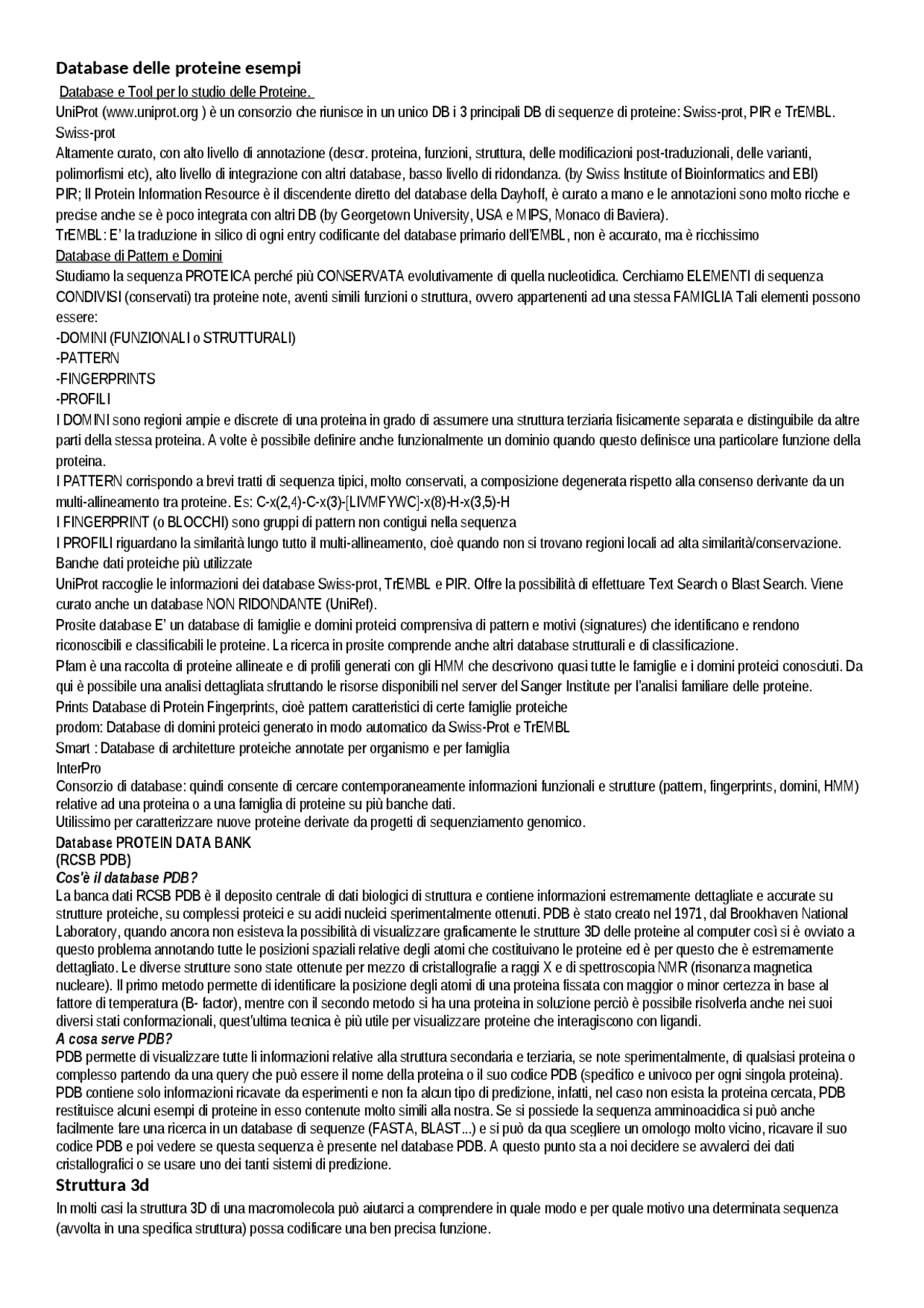 Appunti Esame Bioinformatica Perugia Docsity