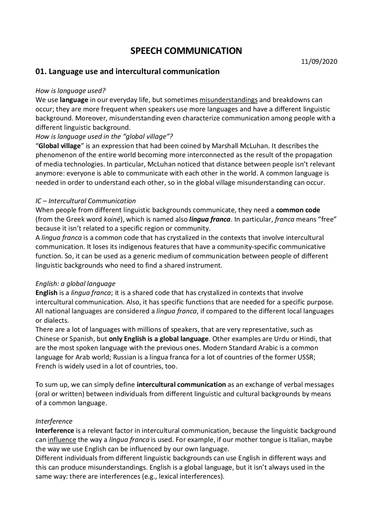 Appunti Speech Communicaton Gobber Docsity