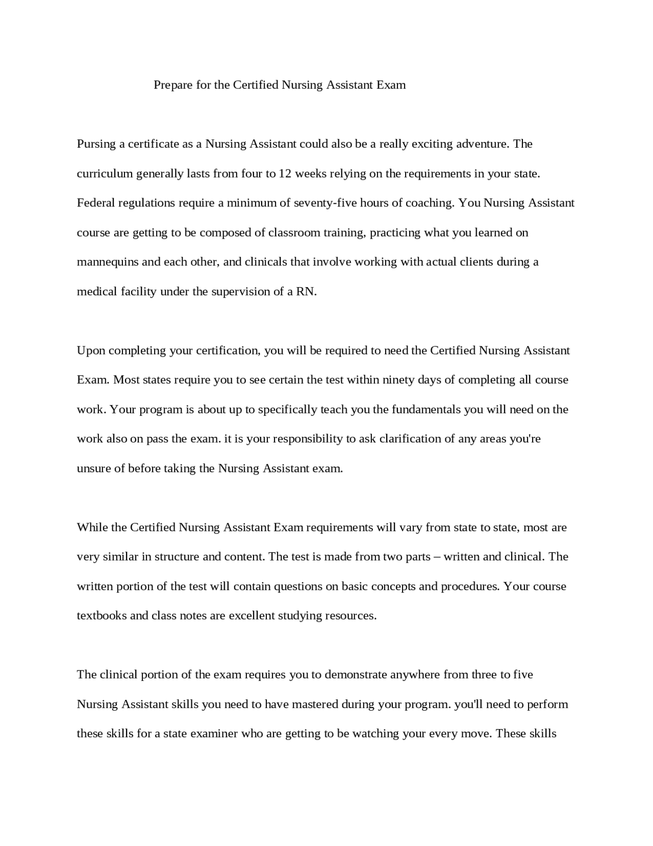 Prepare for the Certified Nursing Assistant Exam | Essays (university ...