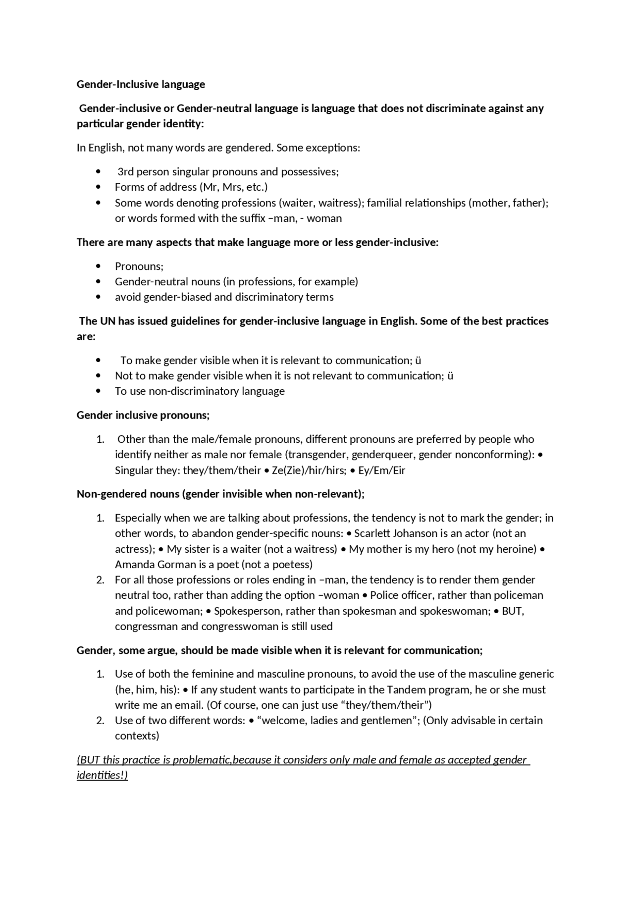 Gender inclusive language - Docsity