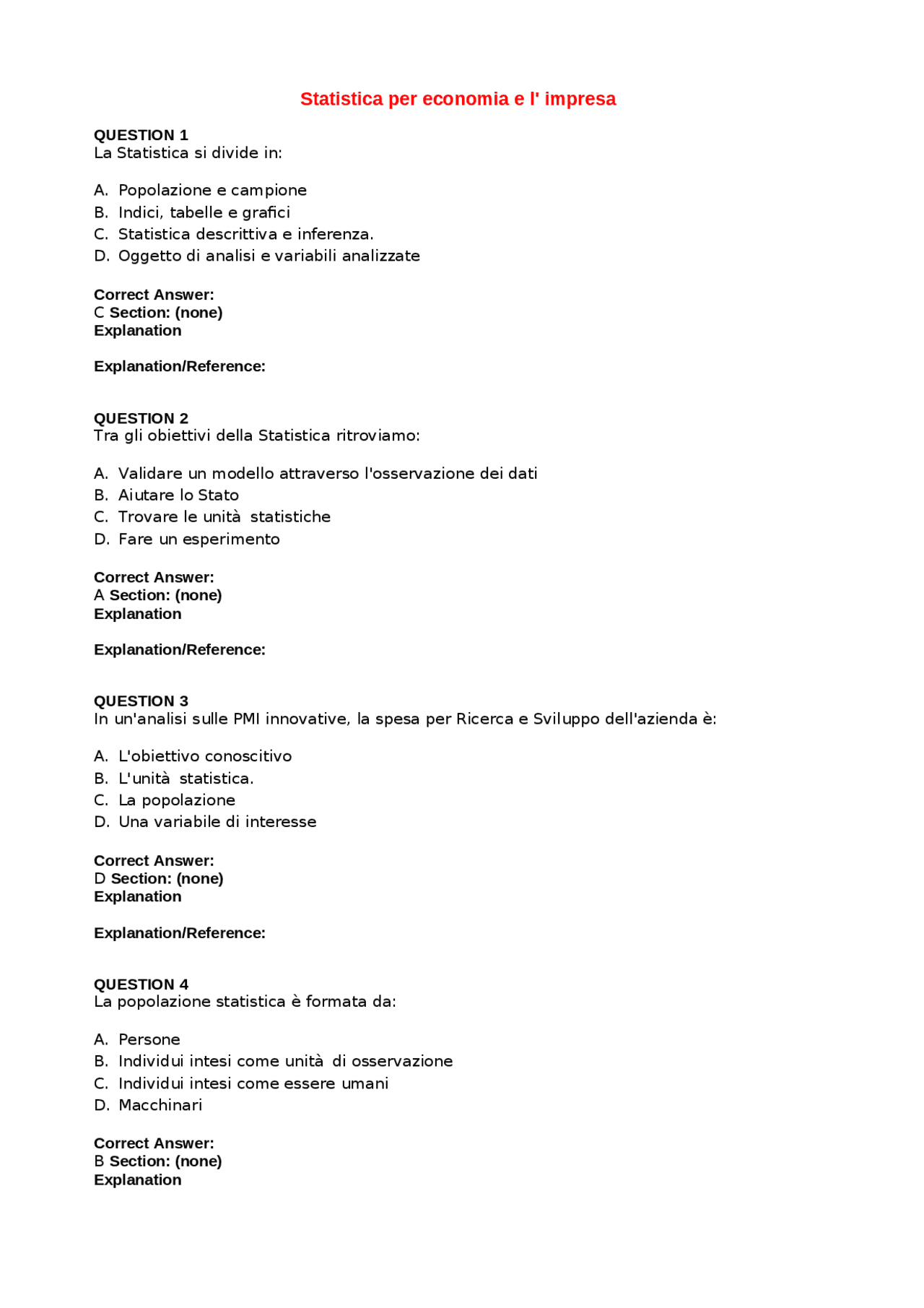 Statistica Per Economia E L Impresa Ingegneria Informatica L 8