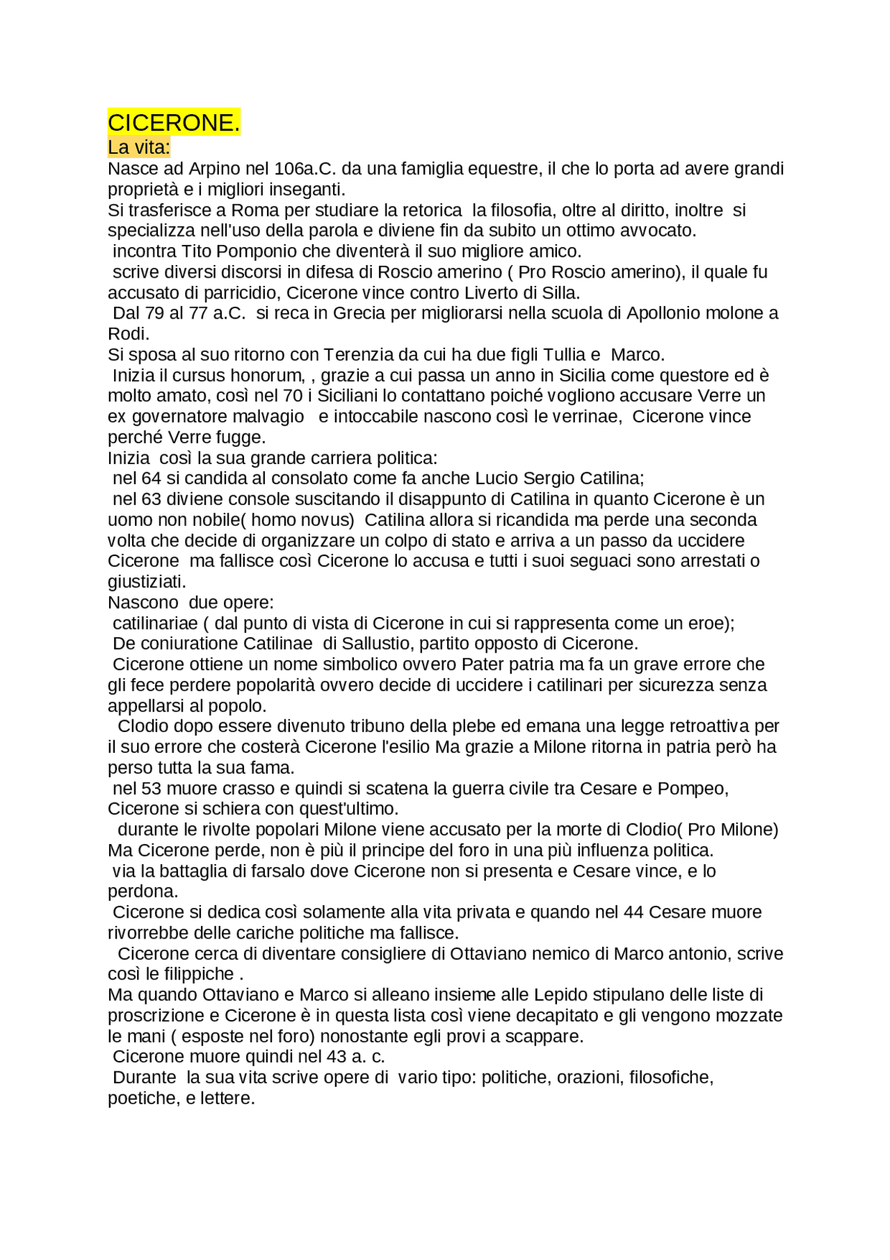 Cicerone Latino Scienze Umane Docsity