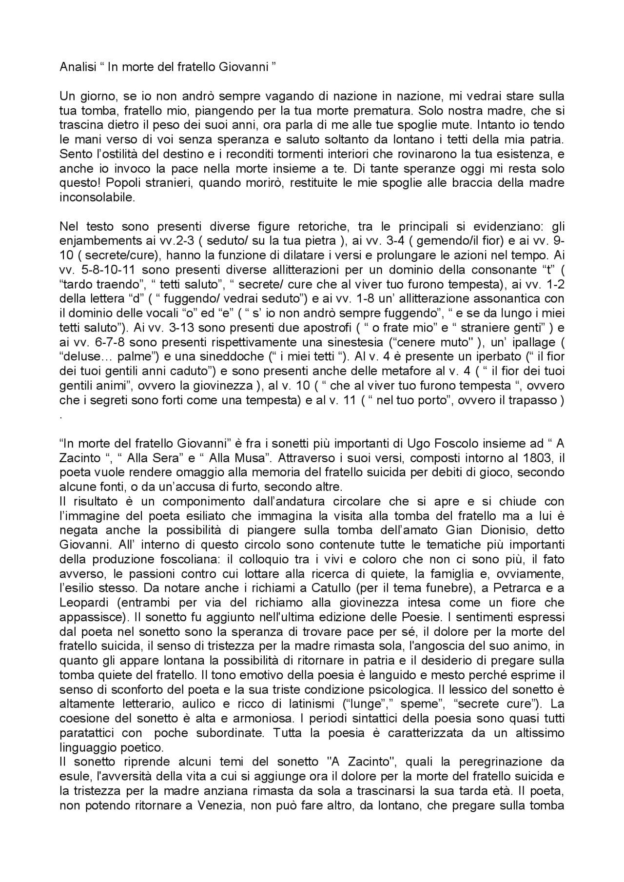 In Morte Del Fratello Giovanni Docsity