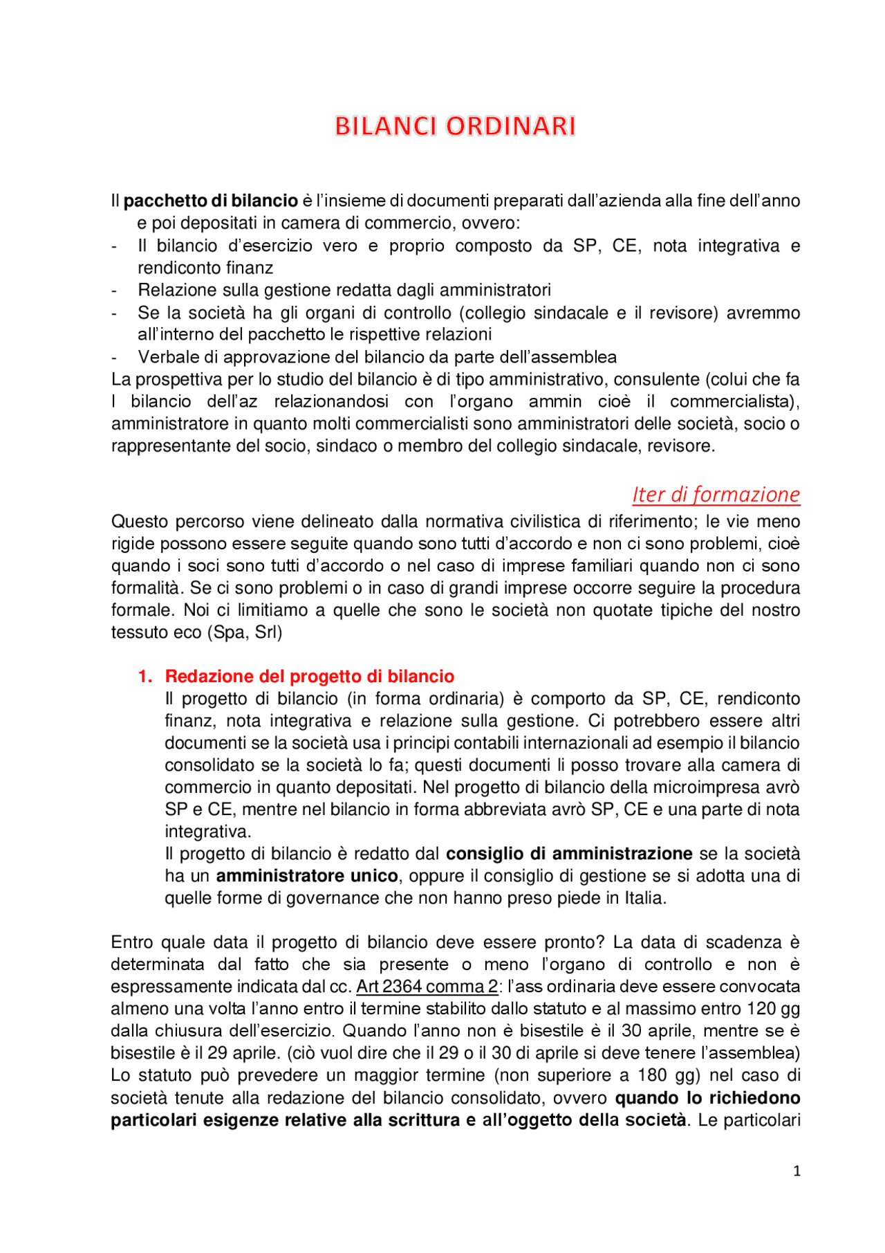 Riassunto Bilanci Ordinari Docsity