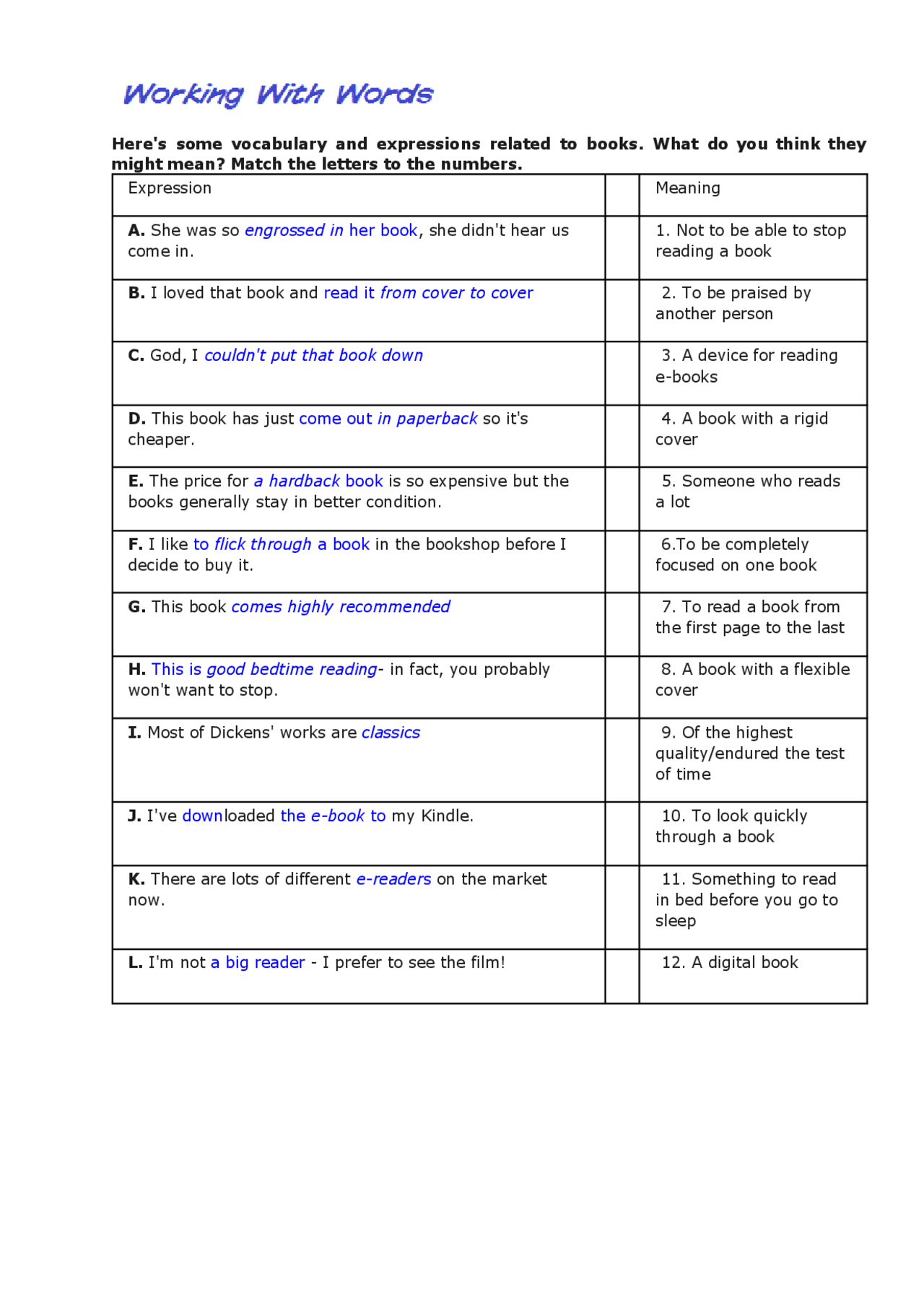 Books vocabulary para ezcribir desarrollar ejercicio practico de ...