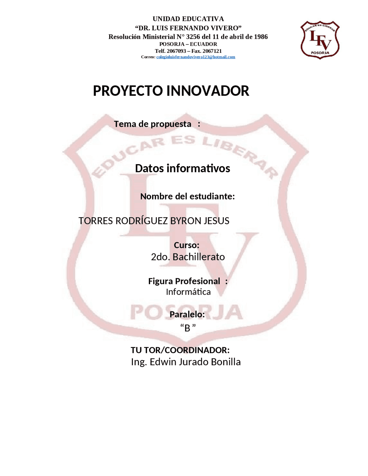 Proyecto de informatica | Tesis de Bachillerato de Informática | Docsity
