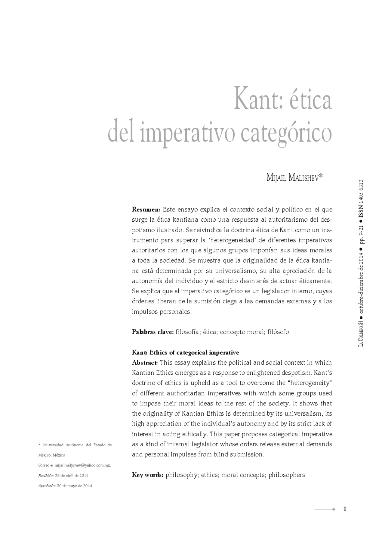 Imperativo categorico de kant | Transcripciones de Ética | Docsity