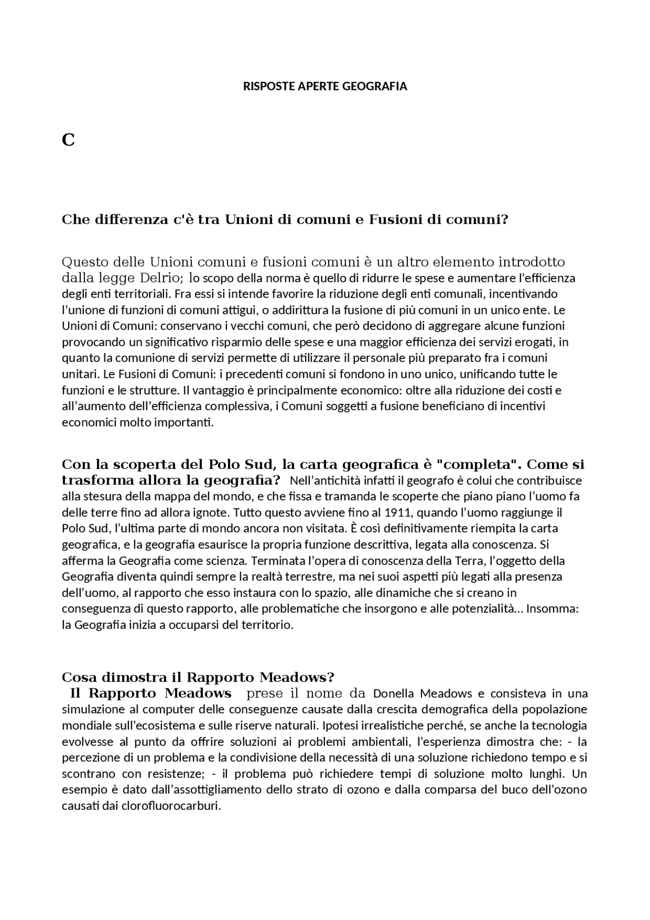 Risposte Aperte Geografia In Ordine Alfabetico Docsity