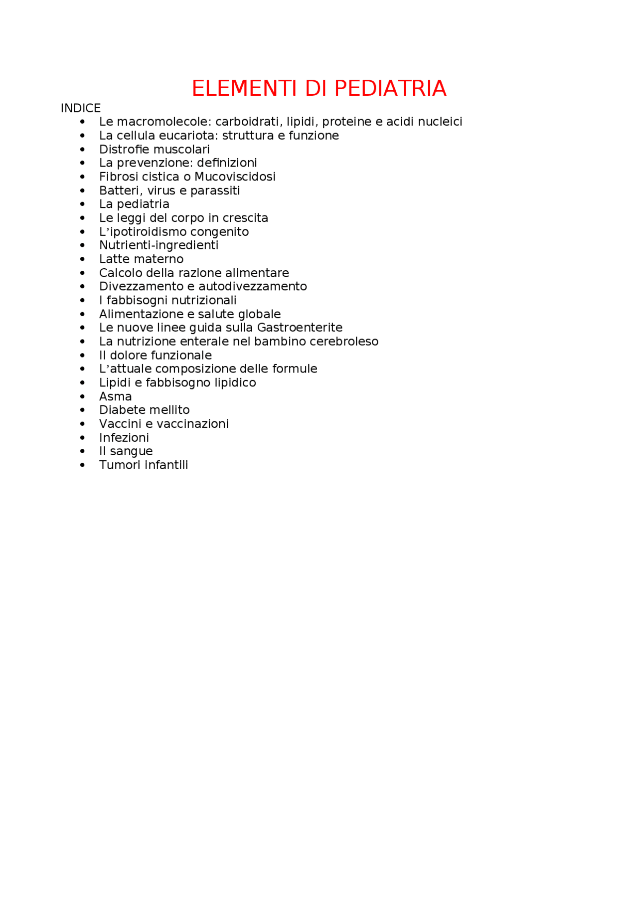 Elementi Di Pediatria Docsity