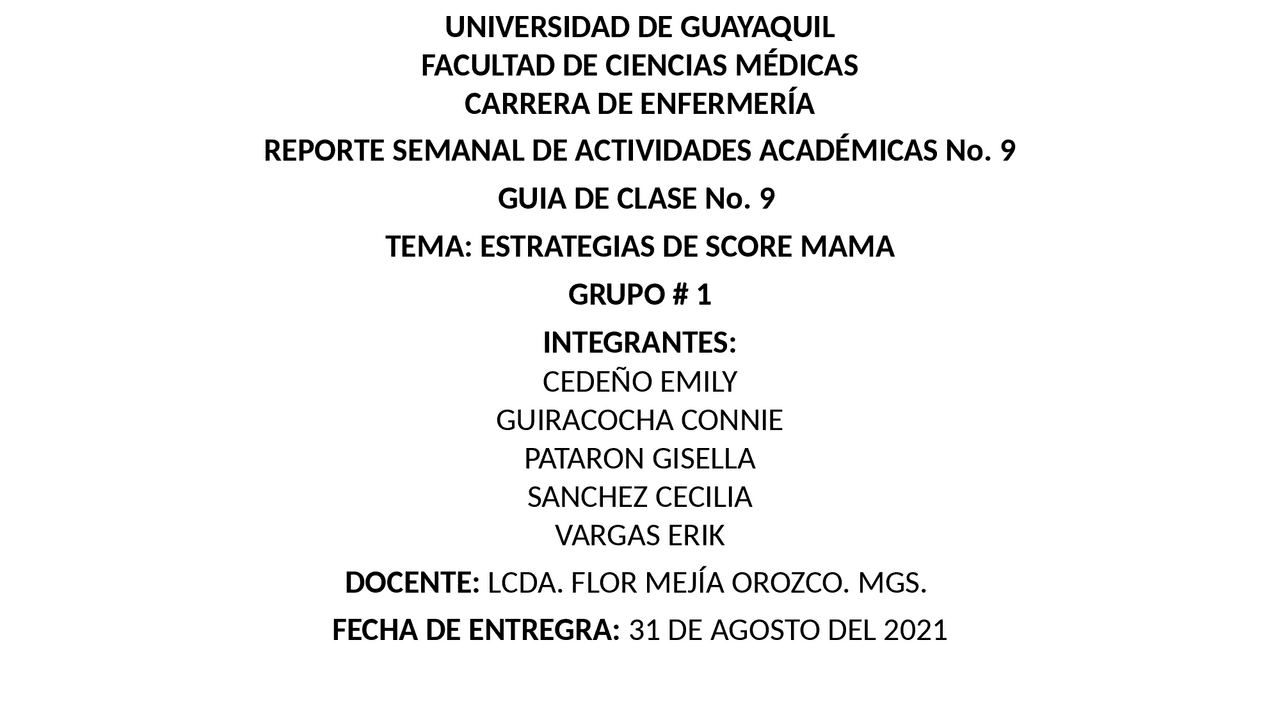 SCORE MAMA Y CLAVES OBSTETRICAS MSP - Docsity