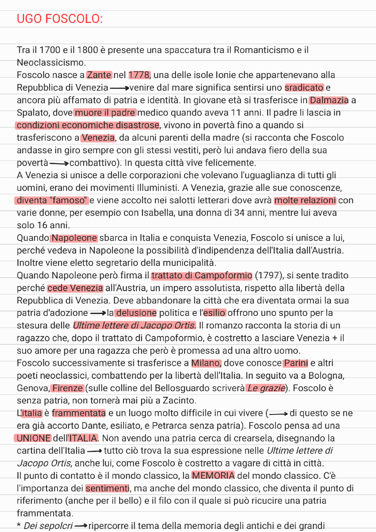 Foscolo E Le Sue Opere Docsity