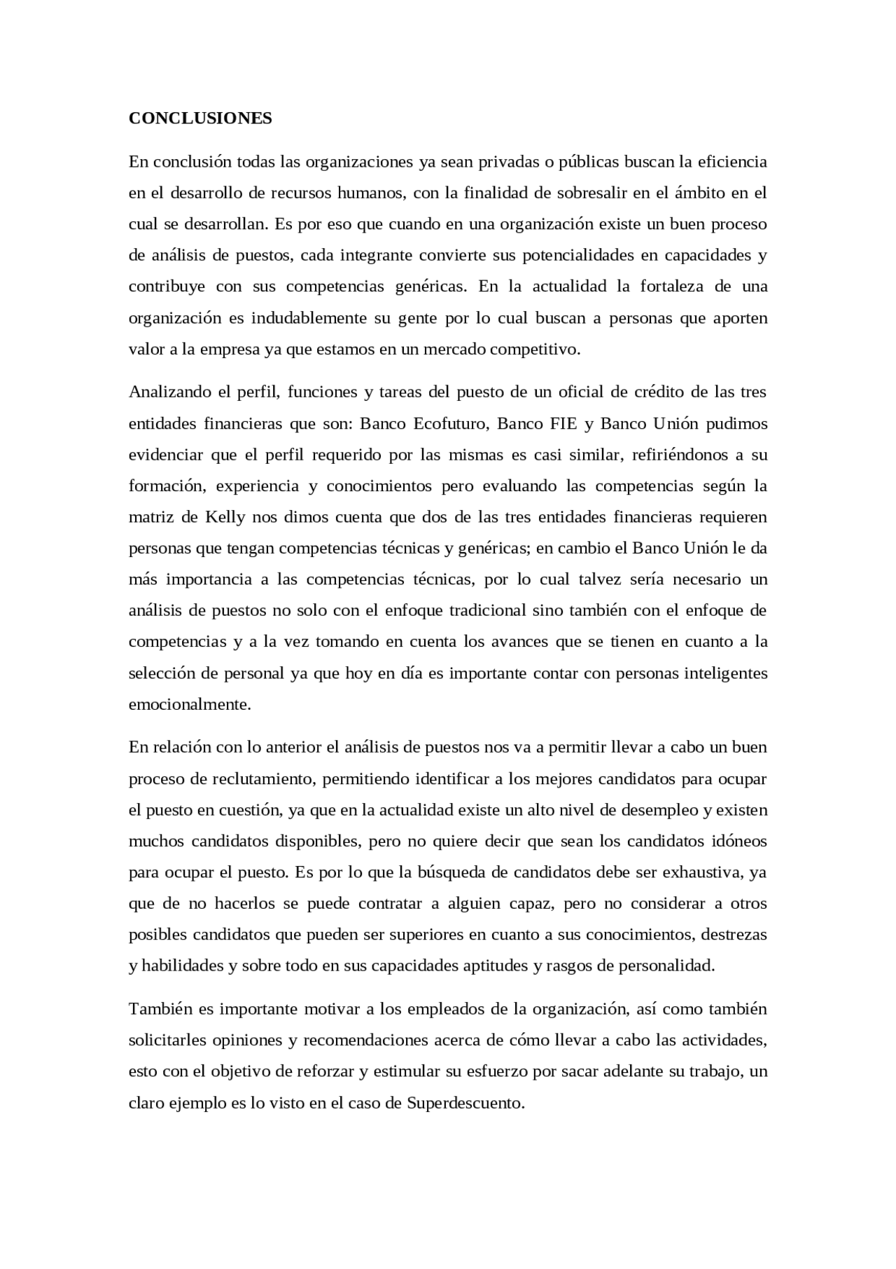 Conclusiones trabajo practico seleccion de personal - Docsity