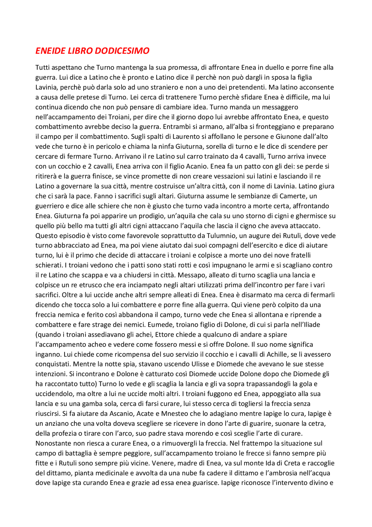 Riassunto eneide libro 12 - Docsity