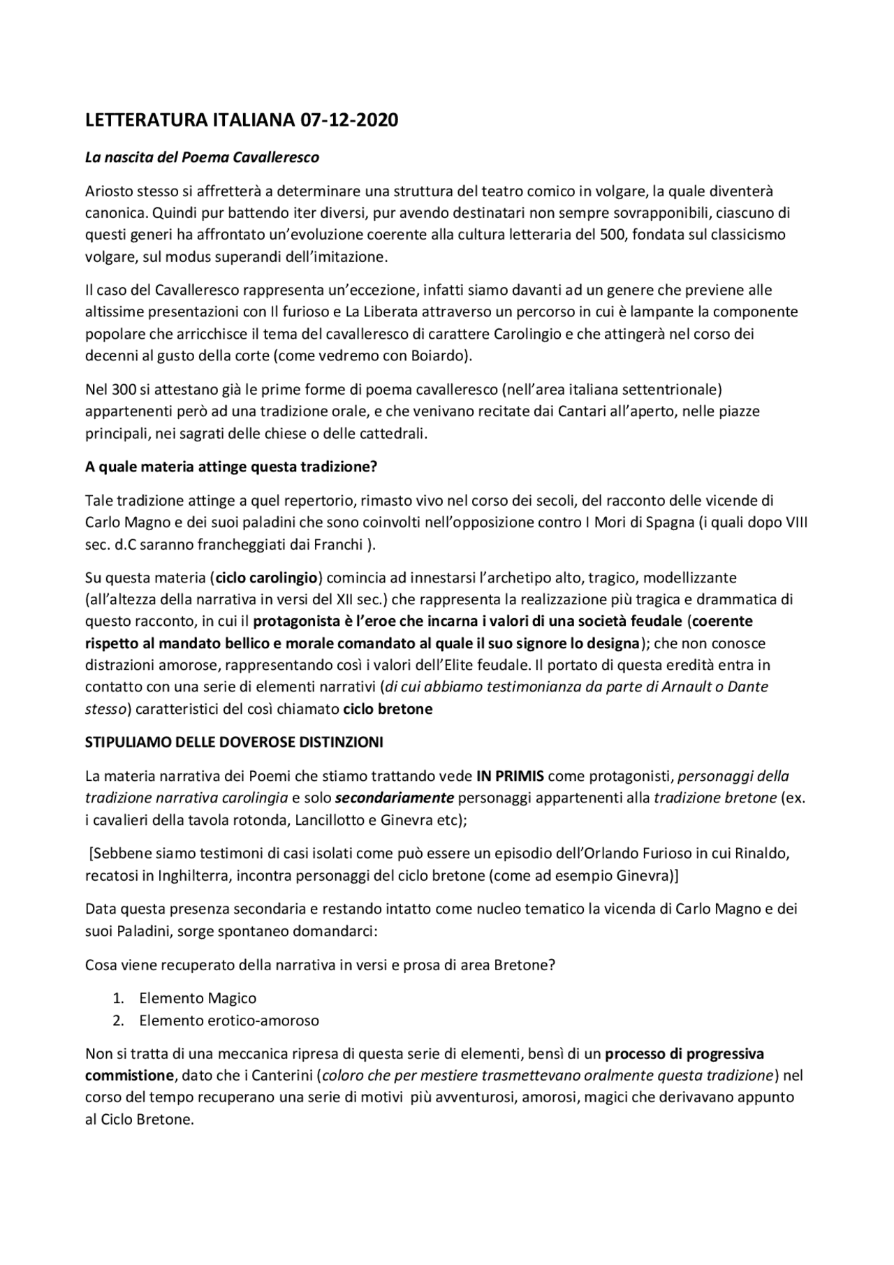 Poema Epico Cavalleresco Docsity
