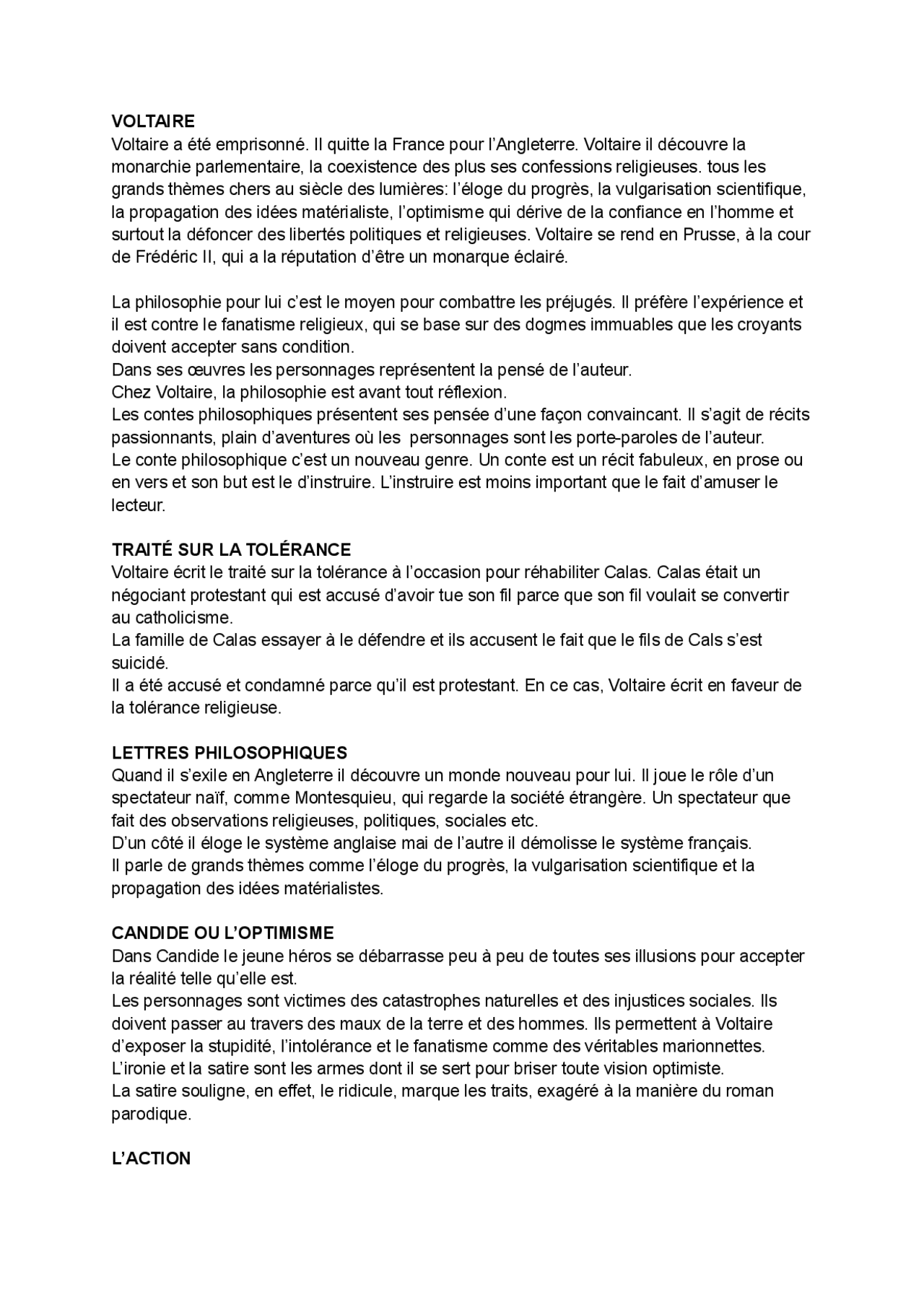 Voltaire Vita E Opere Docsity