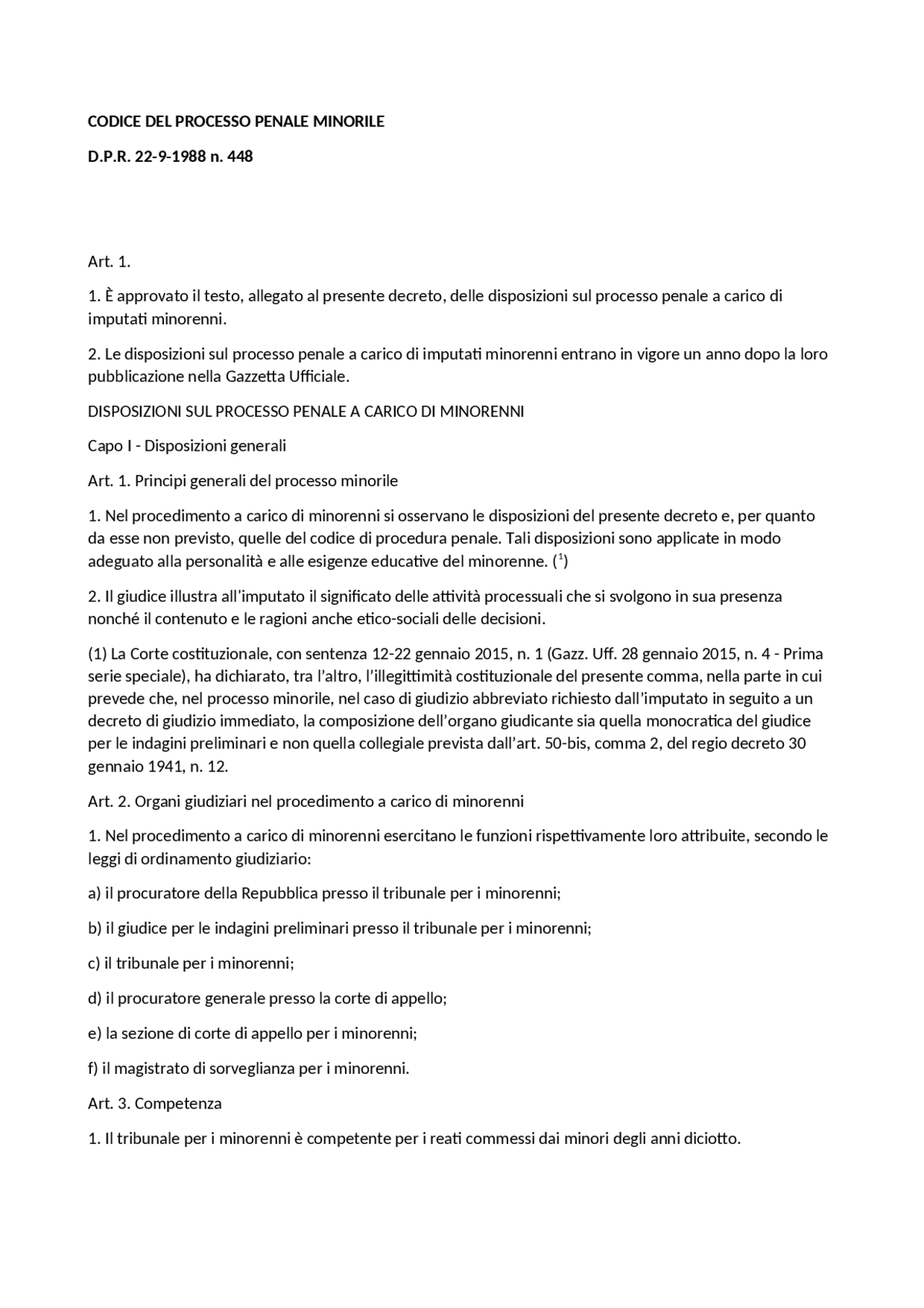 Codice Proceso Penale Minorile Docsity