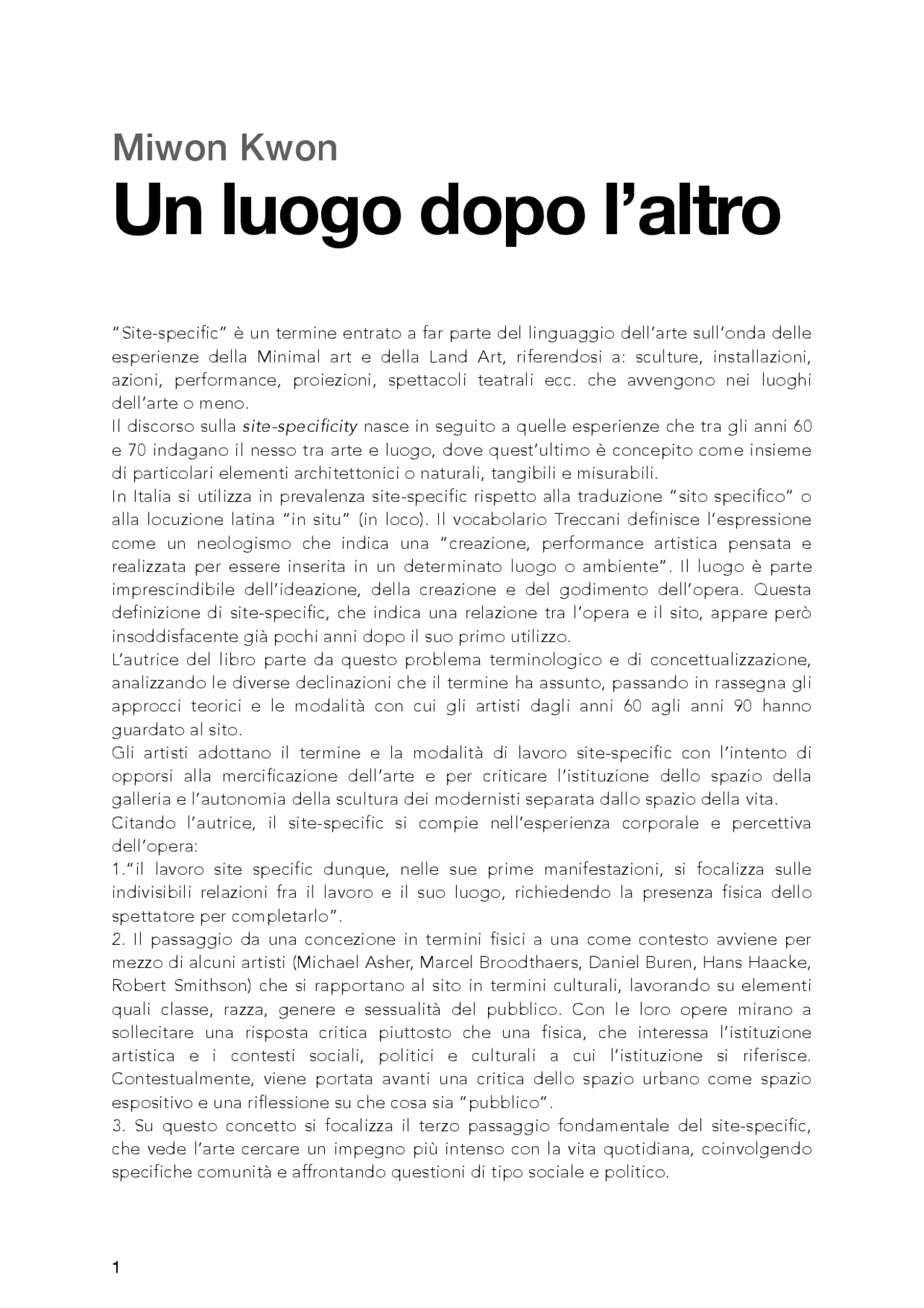 Un Luogo Dopo Laltro Riassunto Libro Docsity