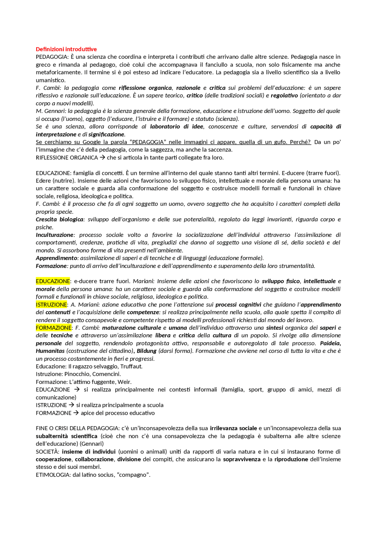 Pedagogia Sociale Docsity