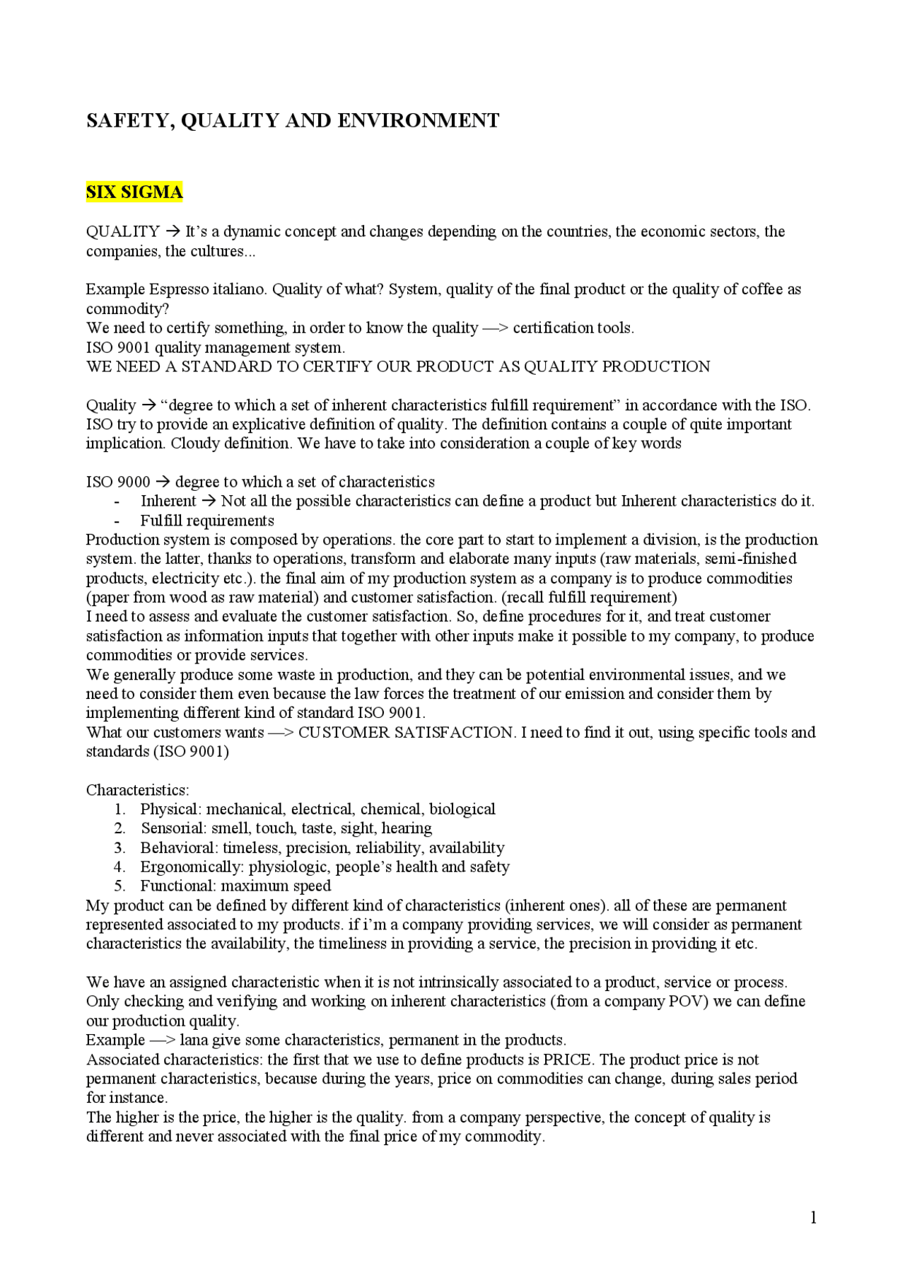 Safety, Quality and Environment - Docsity