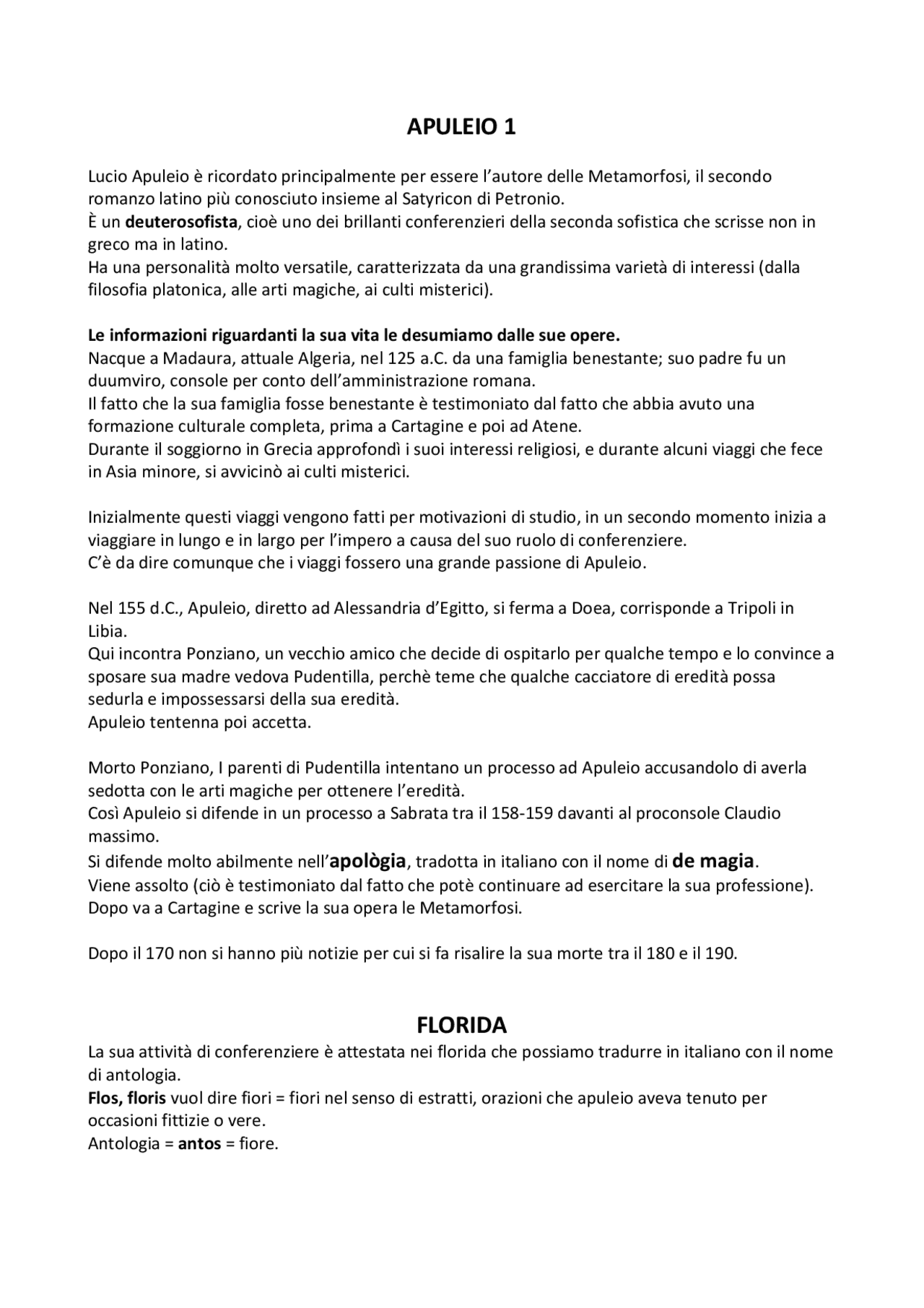 Vita E Opere Di Apuleio Docsity