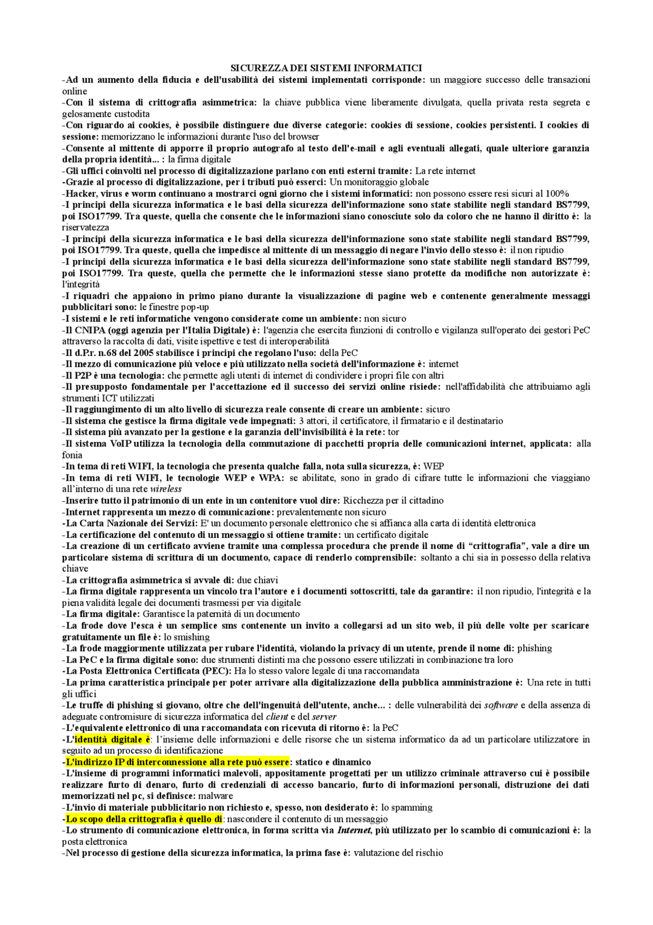 Sicurezza Dei Sistemi Informatici Docsity