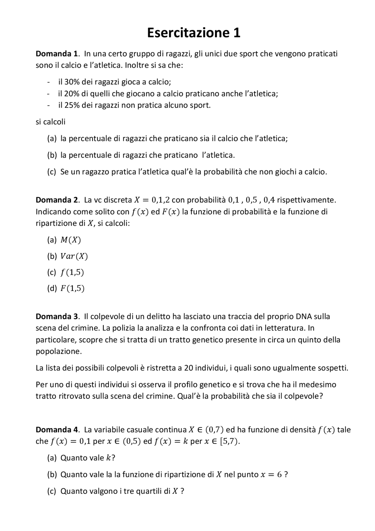 Esercizi Esame Statistica Docsity