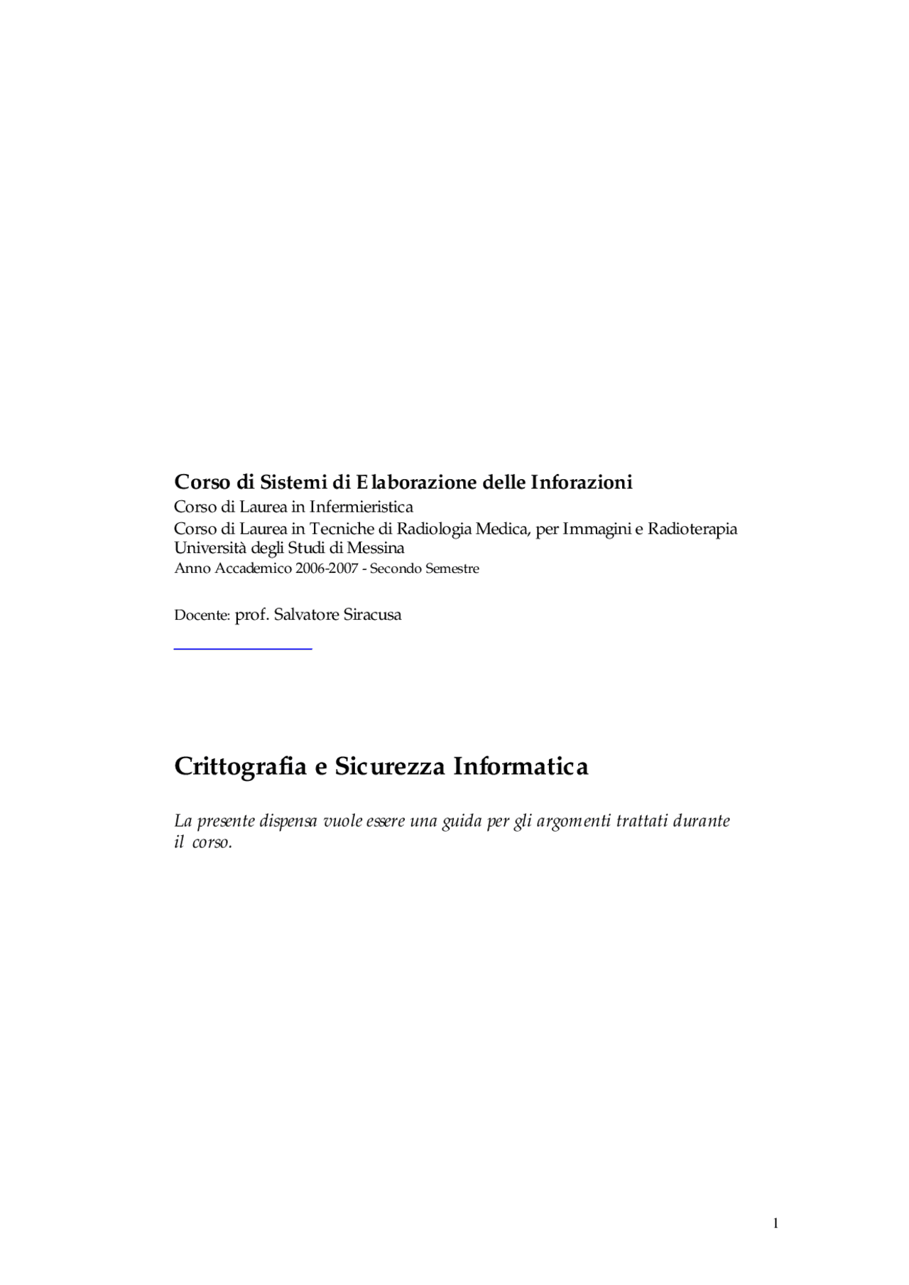 Corso Di Sistemi Di Elaborazione Delle Inforazioni Docsity