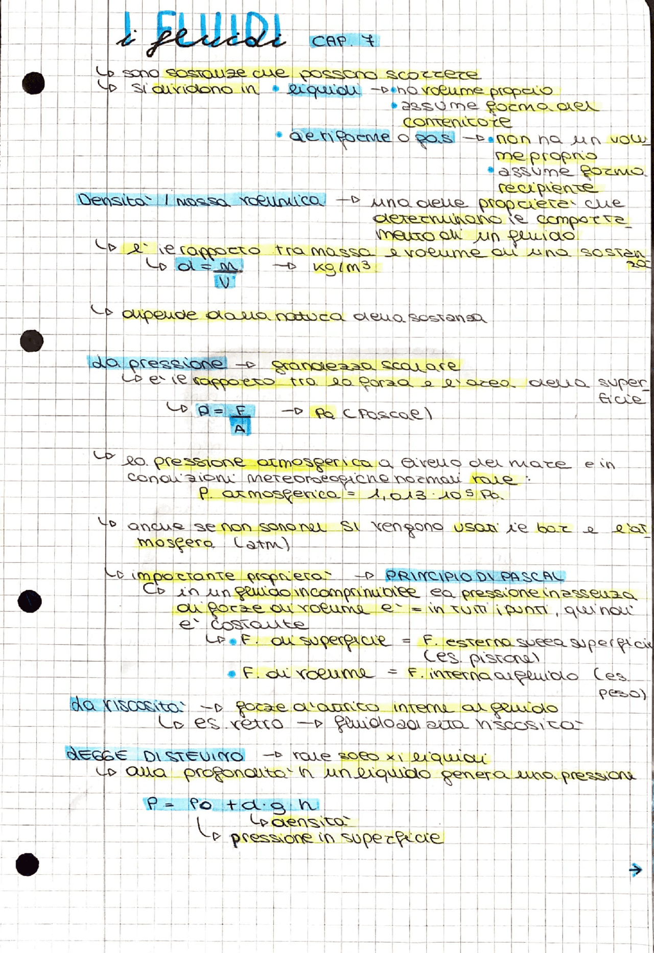 I fluidi, spiegazione teorica (formule comprese) - Docsity