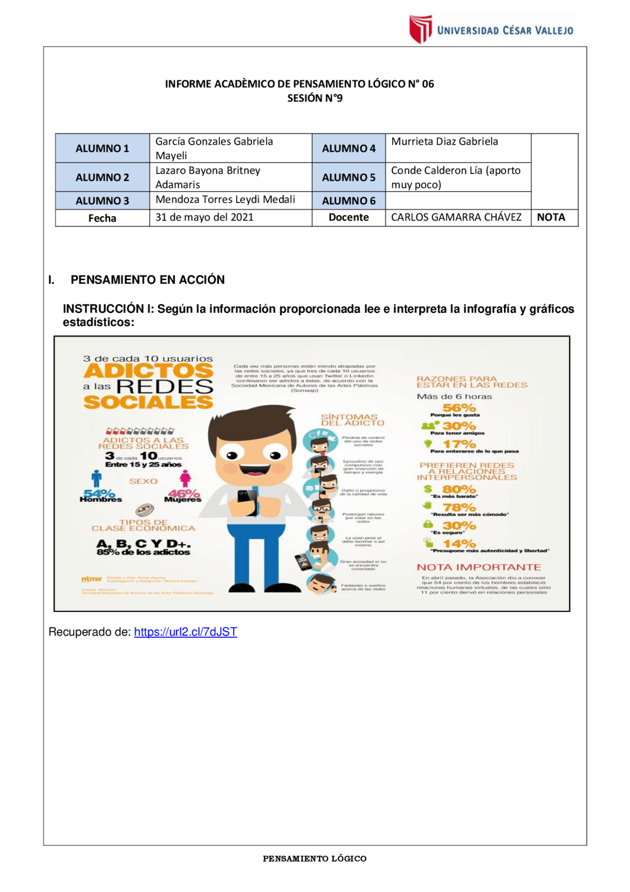 INFORME ACADÈMICO DE PENSAMIENTO LÓGICO N° 06 SESIÓN N°9 | Ejercicios ...
