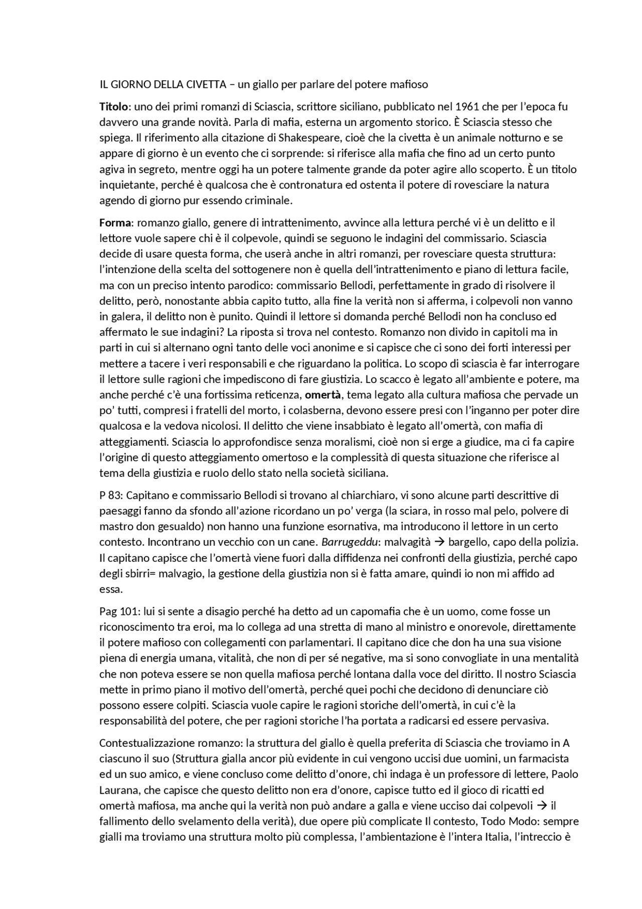 IL GIORNO DELLA CIVETTA - Leonardo Sciascia - Docsity