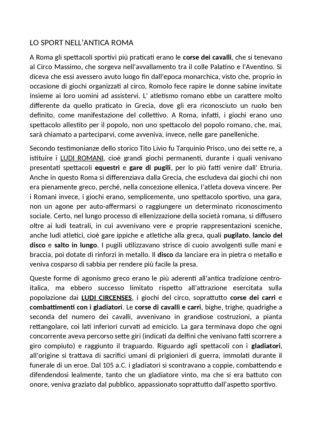 Lo Sport Nellantica Roma Docsity