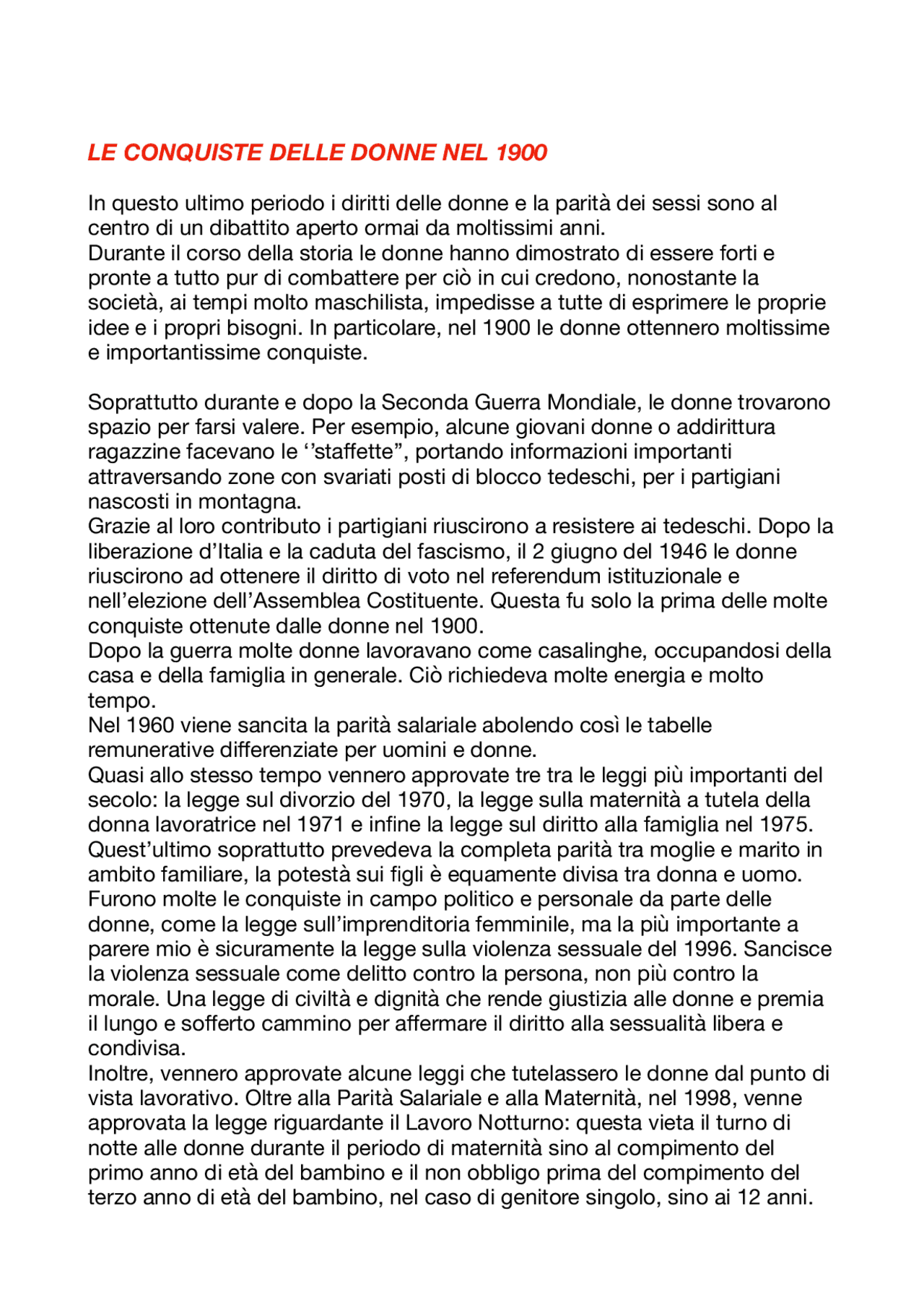 Le conquiste delle donne nel 900 | Prove svolte di Maturità di Italiano ...